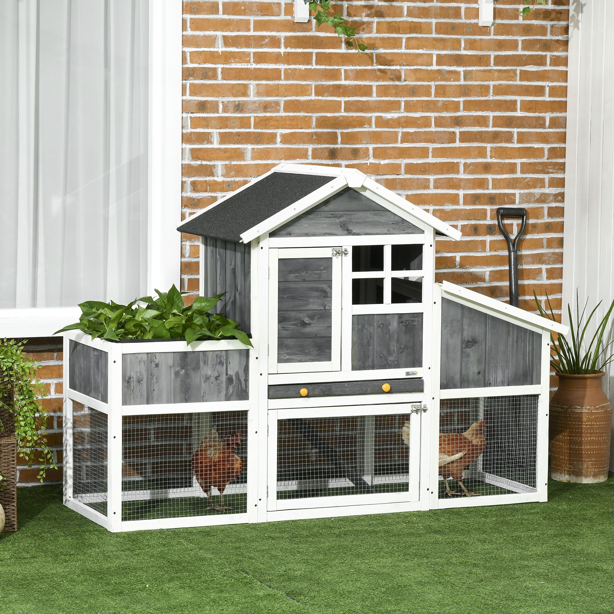 "PawHut 63"" Covered Wooden Chicken Coop with Garden Bed, Large Hen ...