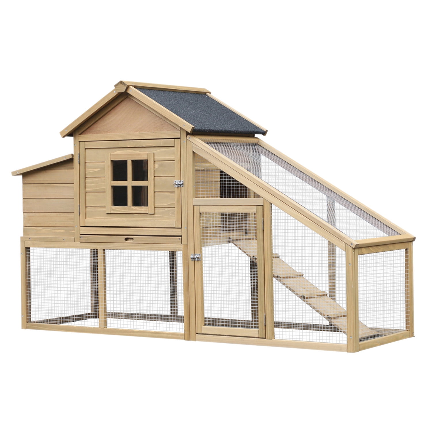 PawHut 69” Wooden Chicken Coop Poultry Cage Hen House Ramp Removable ...