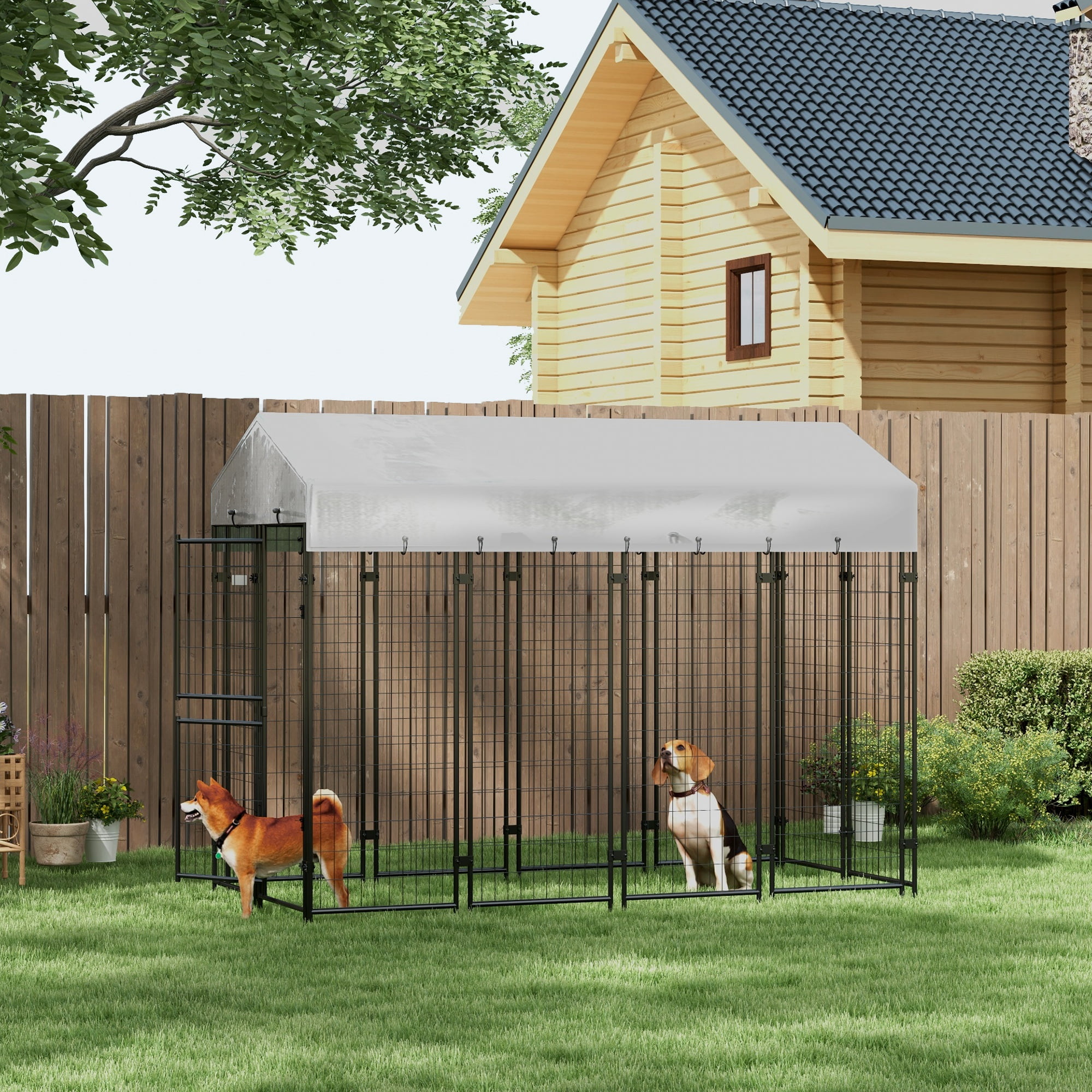 PawHut Large Outdoor Dog Kennel, 7.8' x 6', Weatherproof, Covered Roof ...