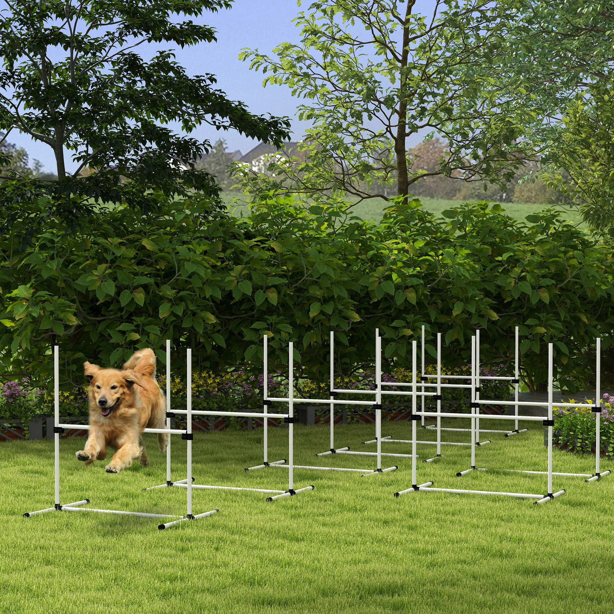 PawHut 8 Piece Dog Agility Set with Adjustable Height Jump Bars, White ...