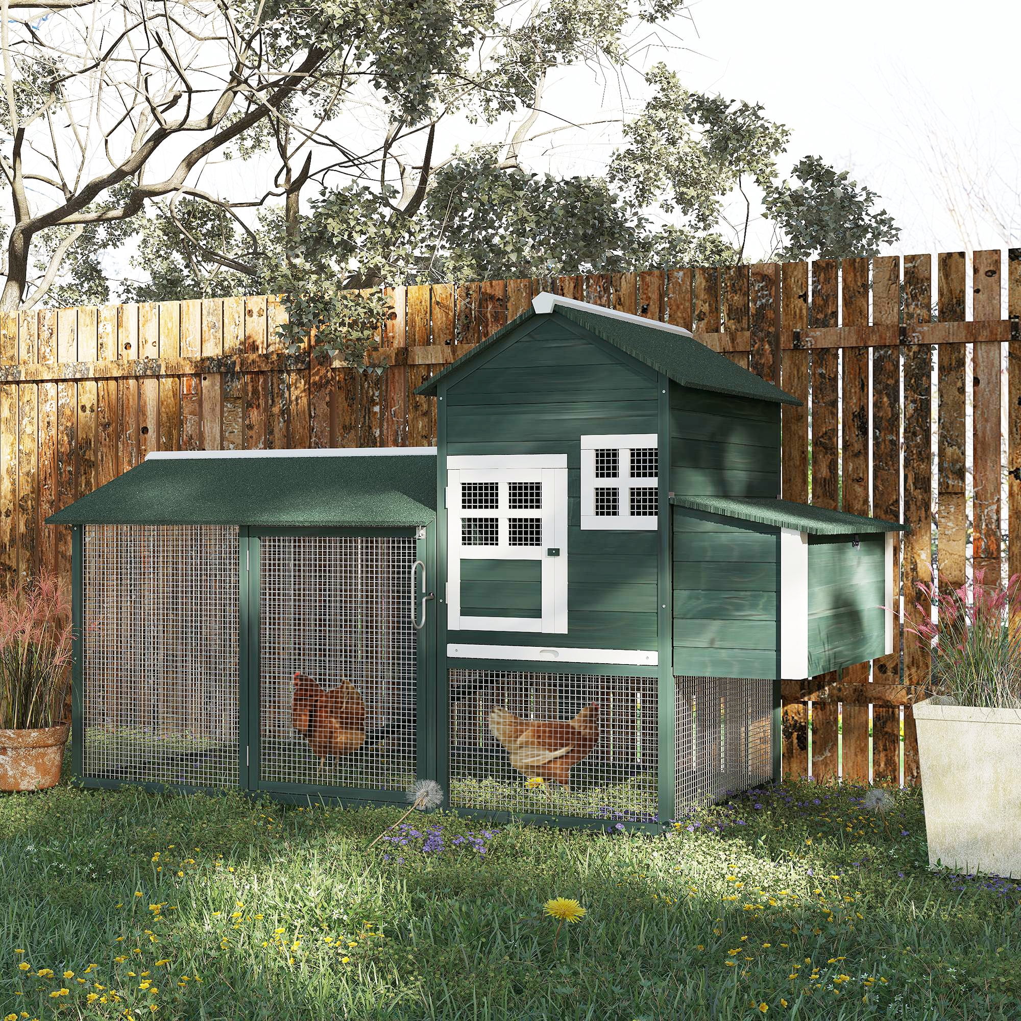 PawHut 84'' Chicken Coop Deluxe Wooden House Hen Backyard Poultry Hutch ...