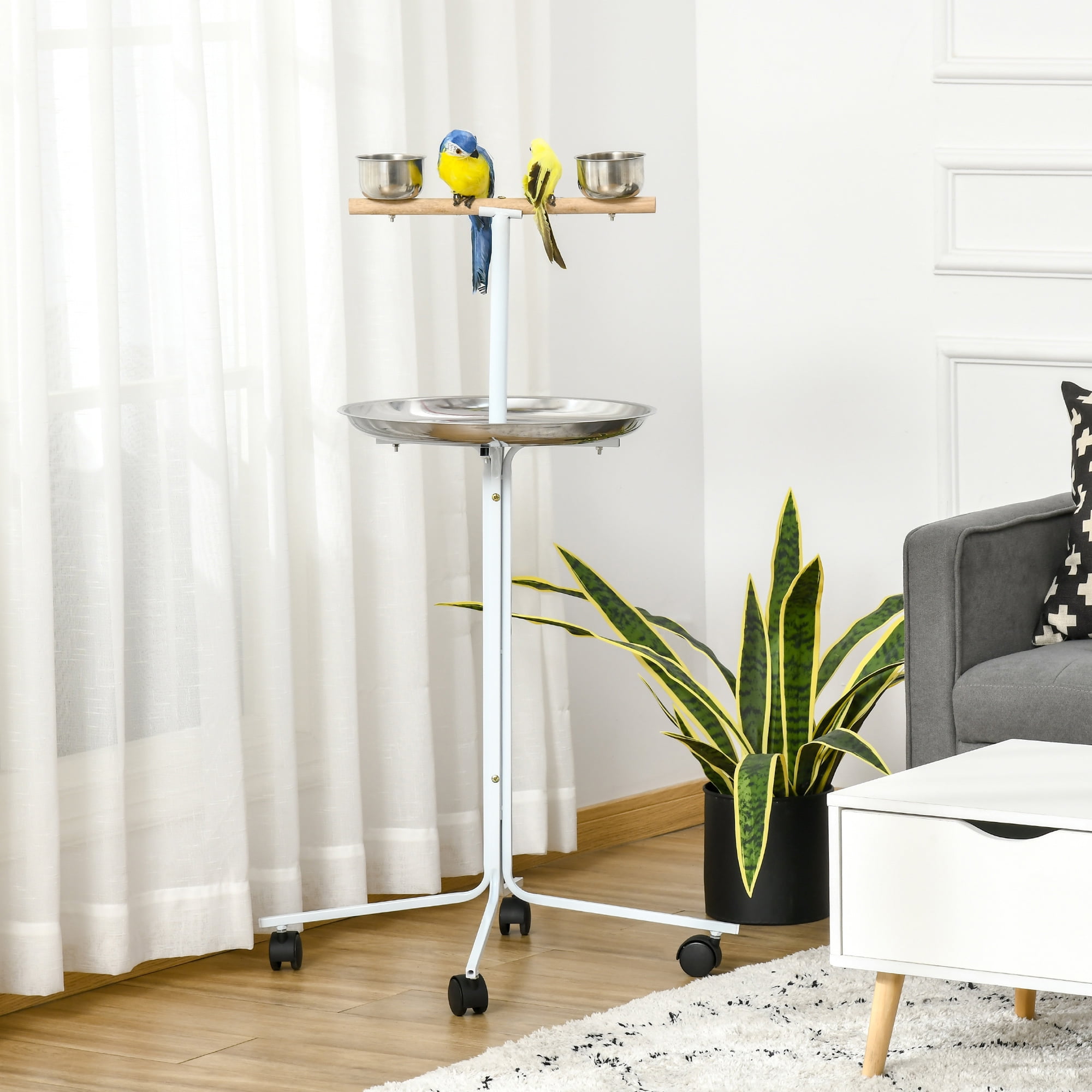 PawHut Bird Play Stand Portable Bird Playground with Wood Perch ...