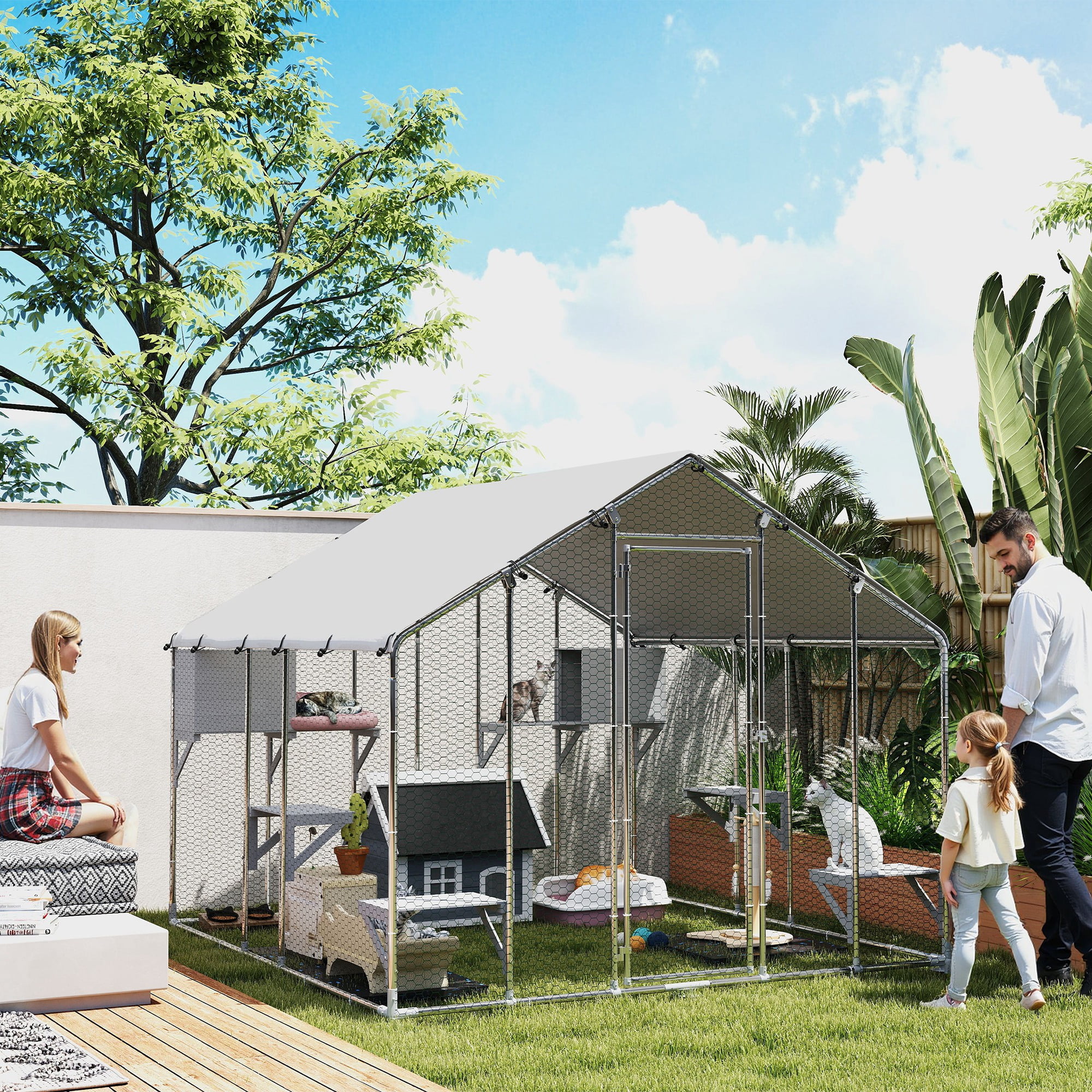 PawHut Catio Outdoor Cat Enclosure, 94.5" Extra Large Walk-in Cat House ...