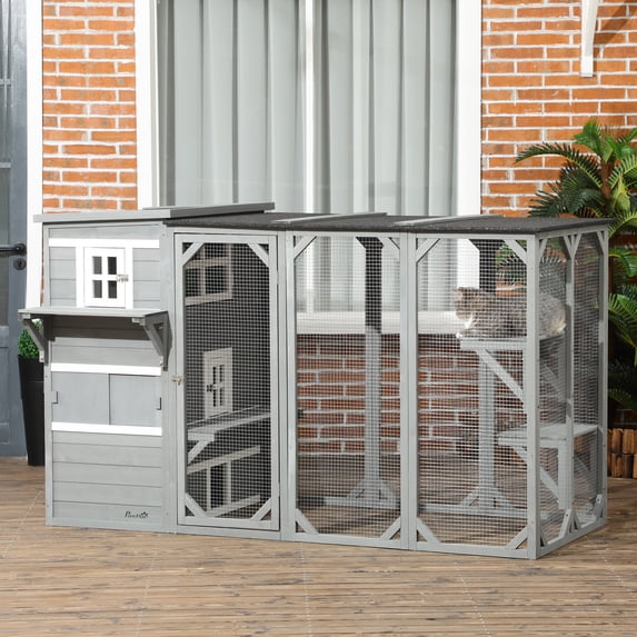 PawHut Home Outside Catio, Large Outdoor Kitten Hut for 3 Cats ...