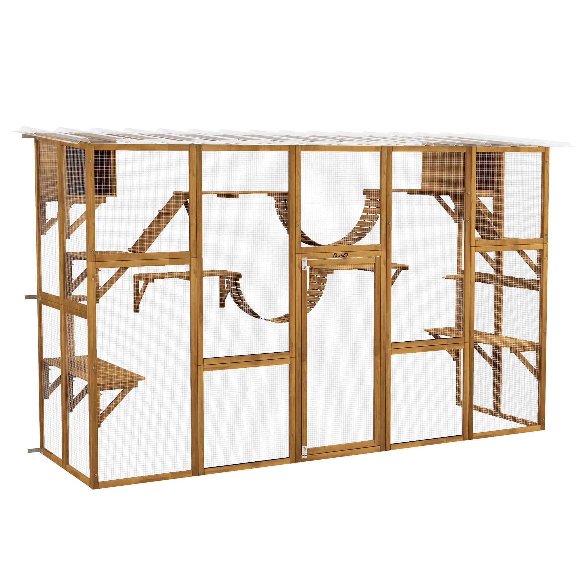 PawHut Catio Playground Outdoor Cat Enclosure Wooden w/ Roof Yellow ...