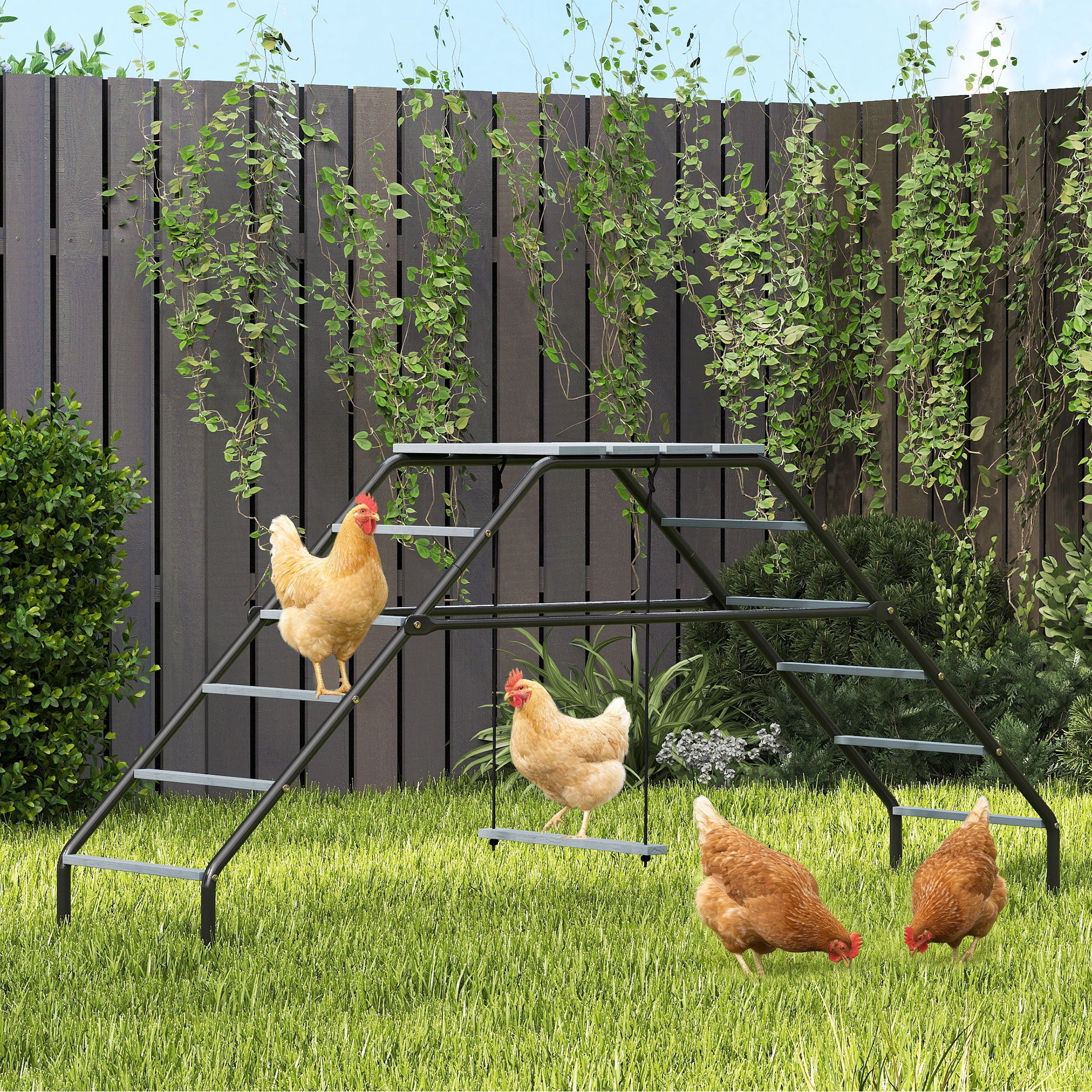 PawHut Chicken Coop Perches with Adjustable Swing, Roosting Bars, for 2 ...
