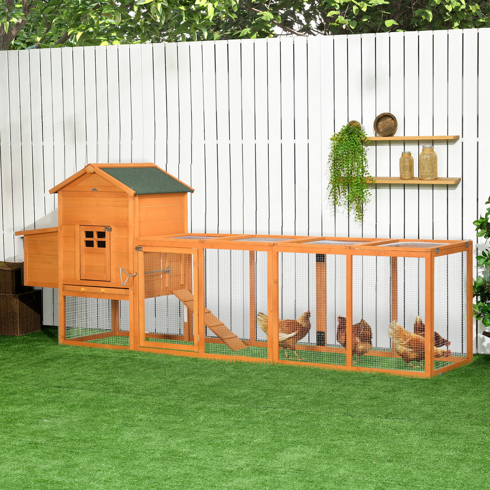 PawHut Large Wooden Chicken Coop with Extra Run, Slide-out Tray, and ...