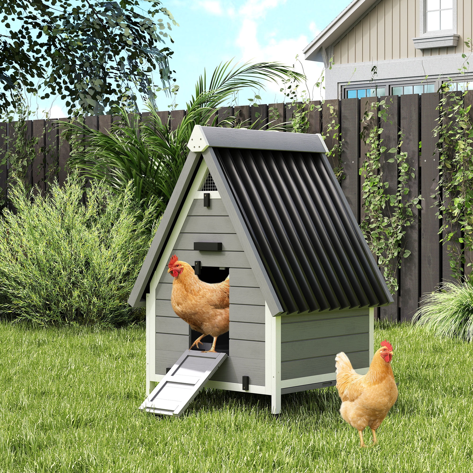 PawHut Chicken Coop for 2 Chickens, Outdoor Wooden Chicken House with ...