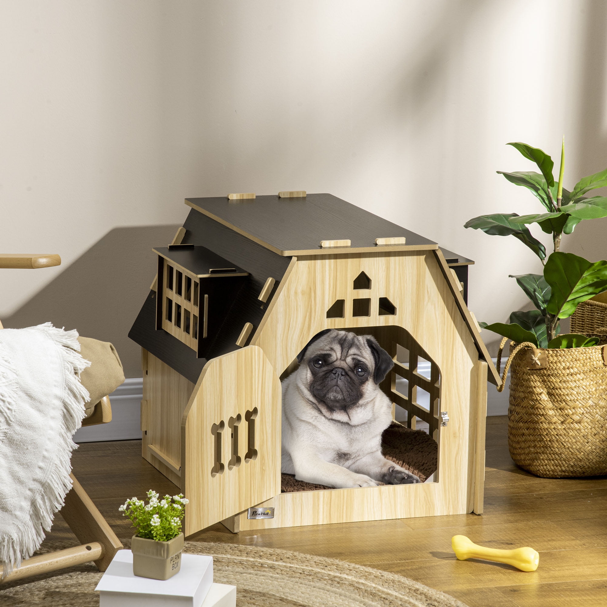 PawHut Cottage Design Small Dog House Indoor with Roomy Interior, Cute ...
