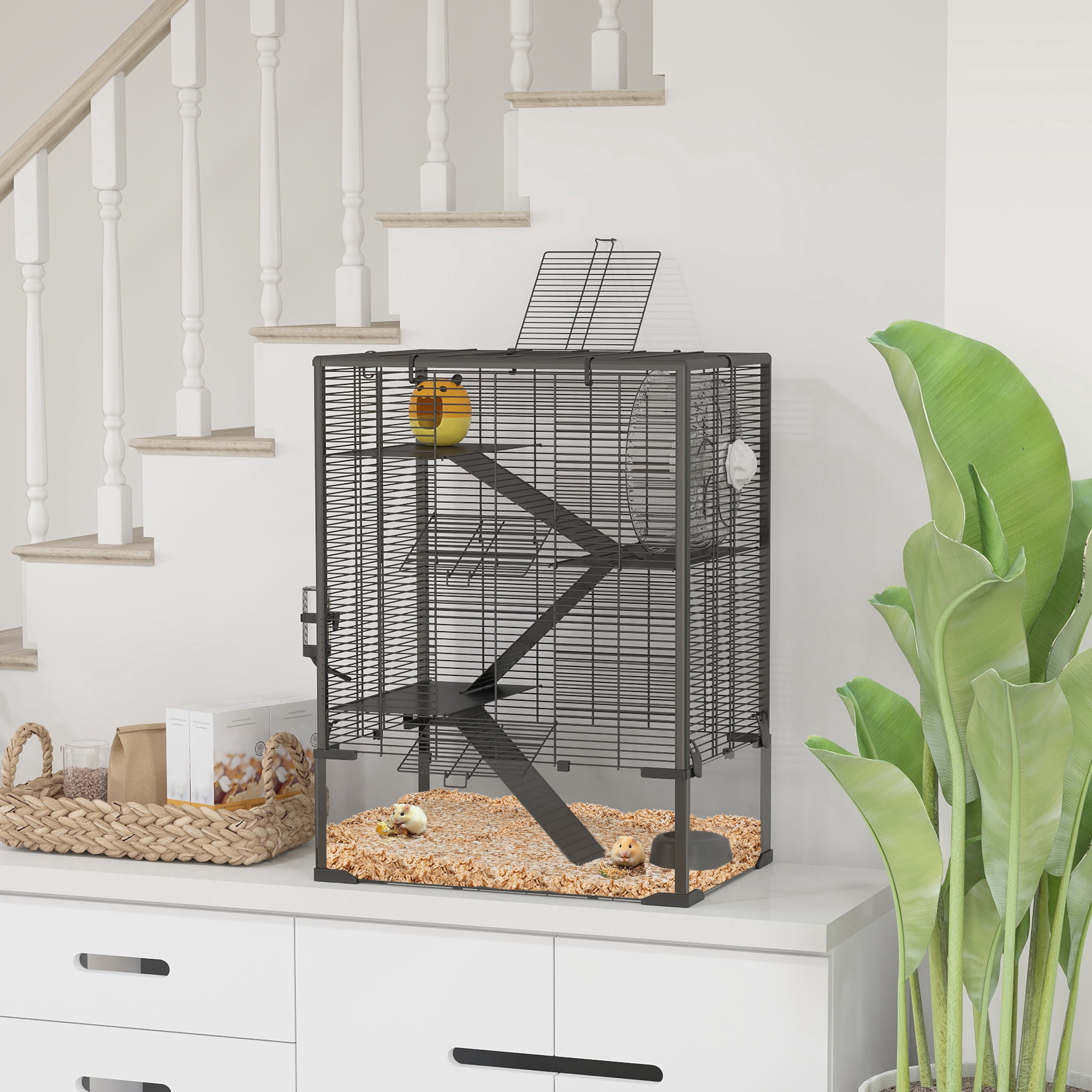 PawHut Deep Glass Bottom Hamster Cage, 4 Tiers Hamster Tank with ...