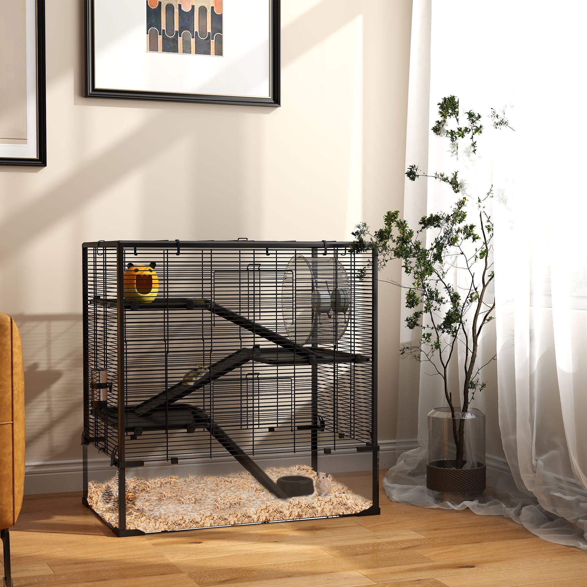 PawHut Deep Glass Bottom Hamster Cage, 4 Tiers Hamster Tank with ...