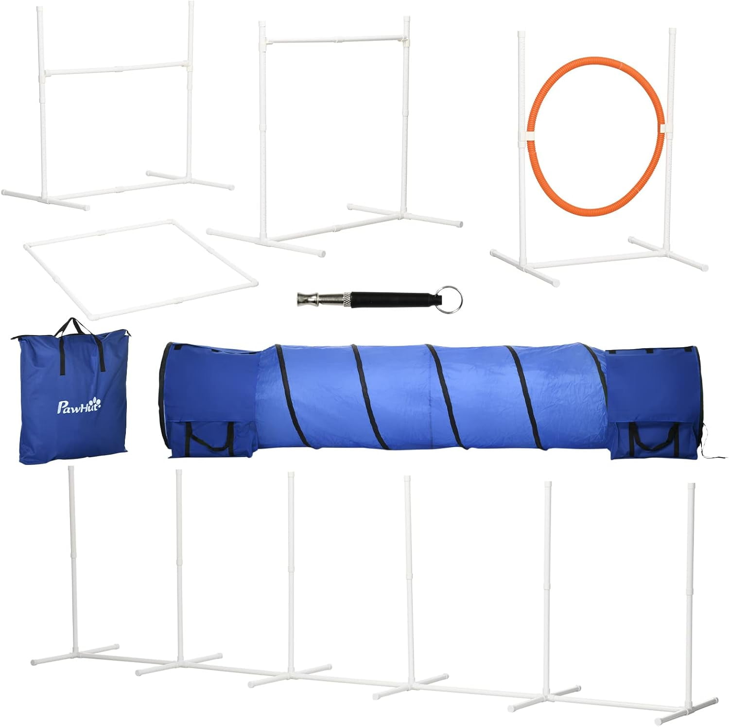 PawHut Dog Agility Training Equipment with 9.8' Tunnel & Canine Whistle ...