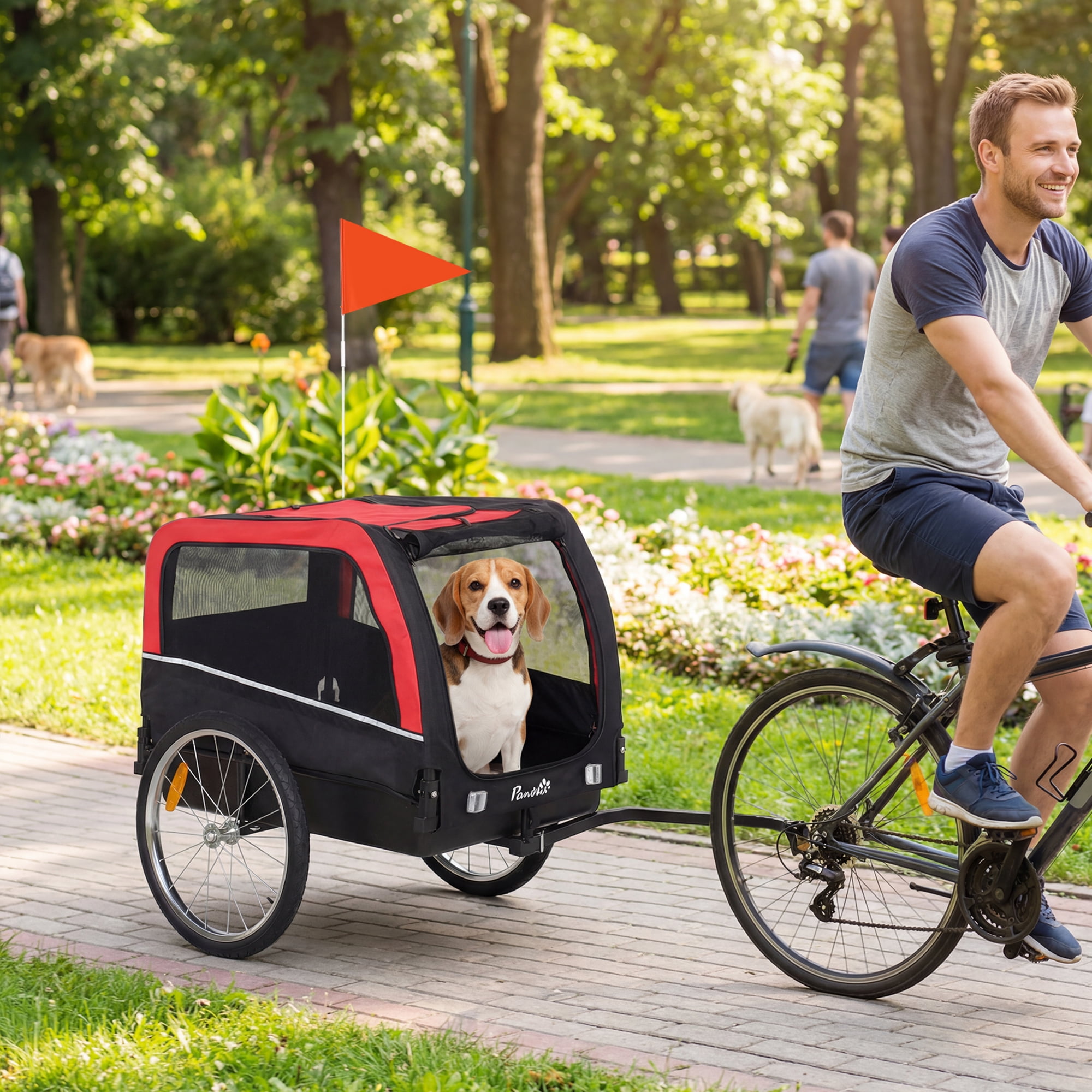 PawHut Dog Bike Trailer, Pet Cart Bicycle Carrier with 20" Air Tires ...