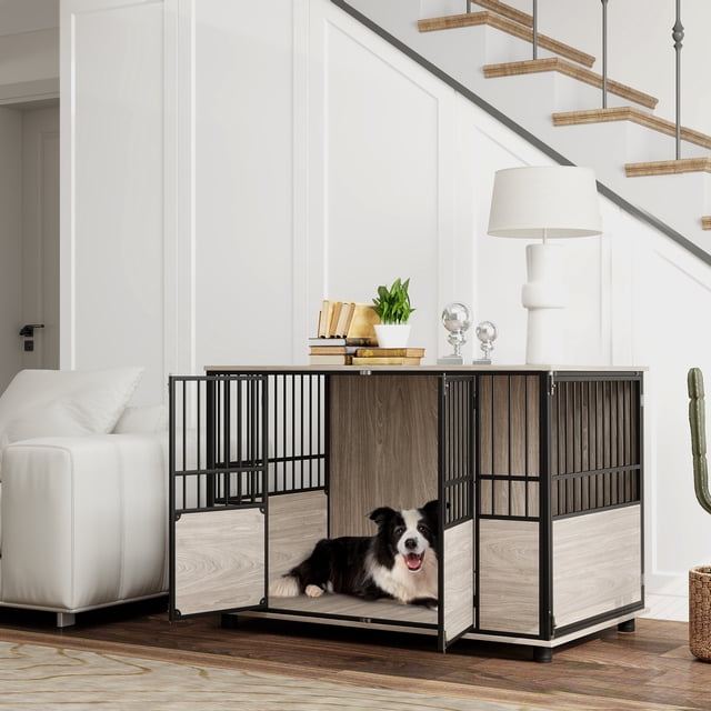 PawHut Dog Crate Furniture, Decorative Dog Kennel End Table w/ Double ...