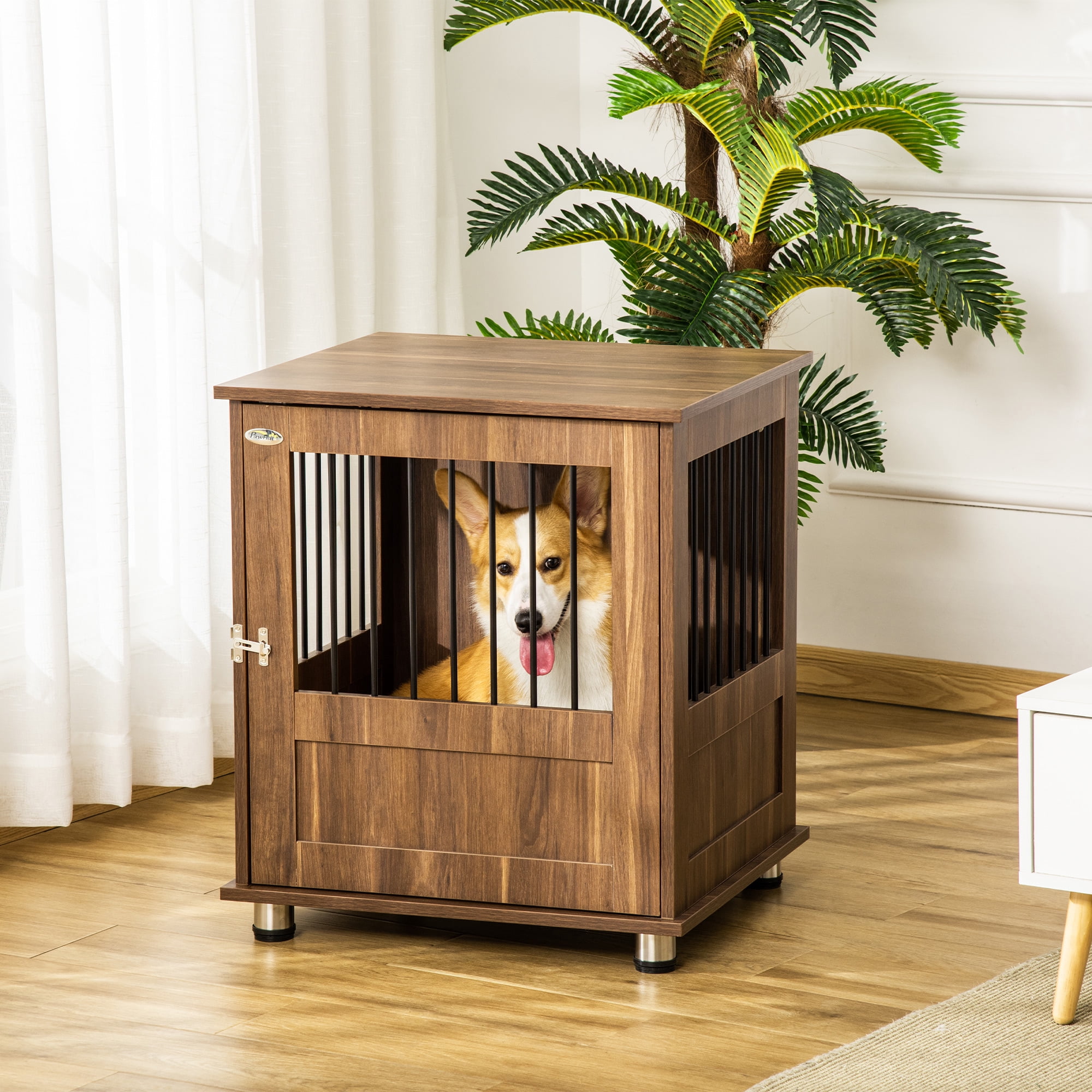 PawHut Dog Crate, Pet Cage Kennel, w/ Wooden Top, Windows, for Small ...