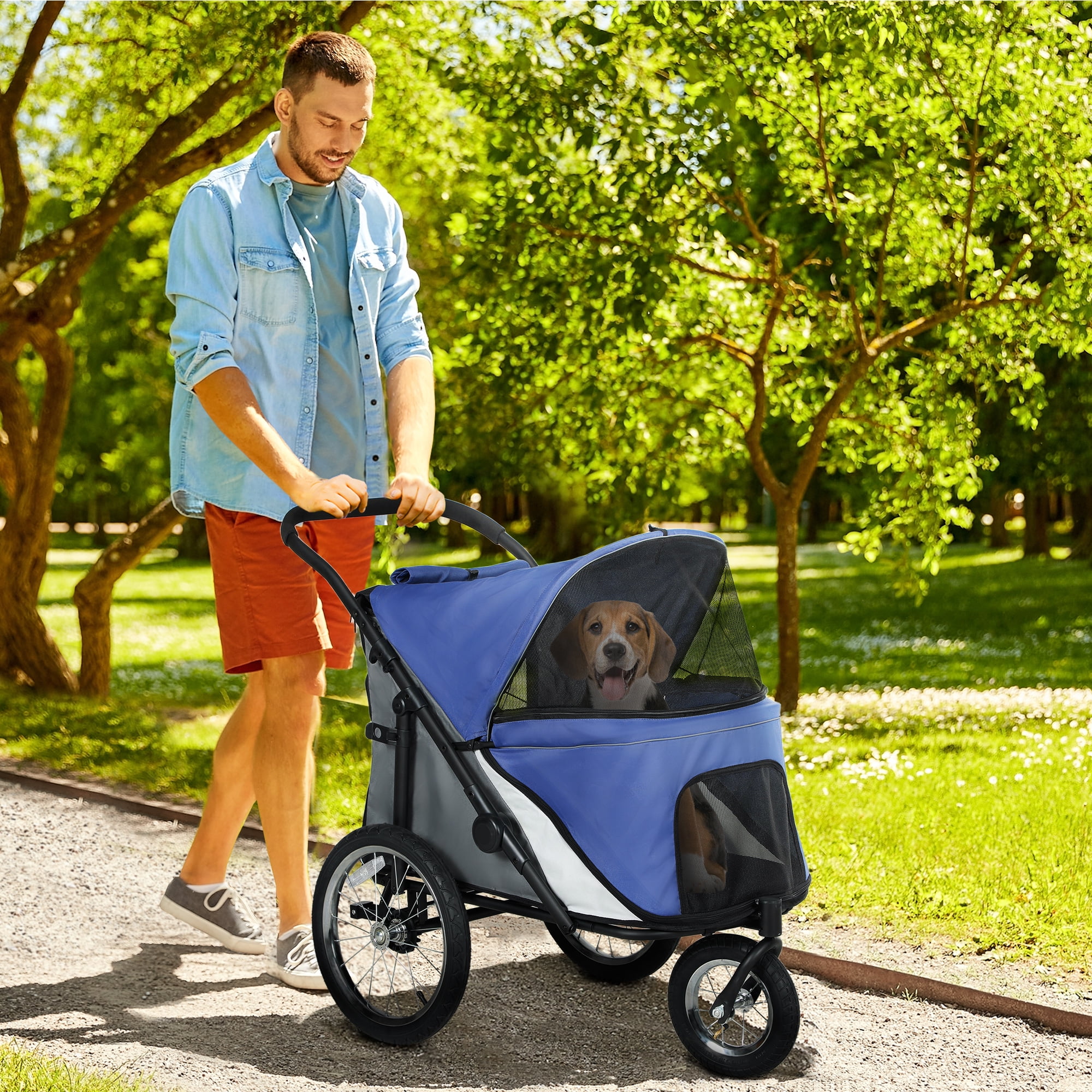 PawHut Dog Stroller, Pet Stroller Jogger w/ One-Hand Fold, Rubber ...