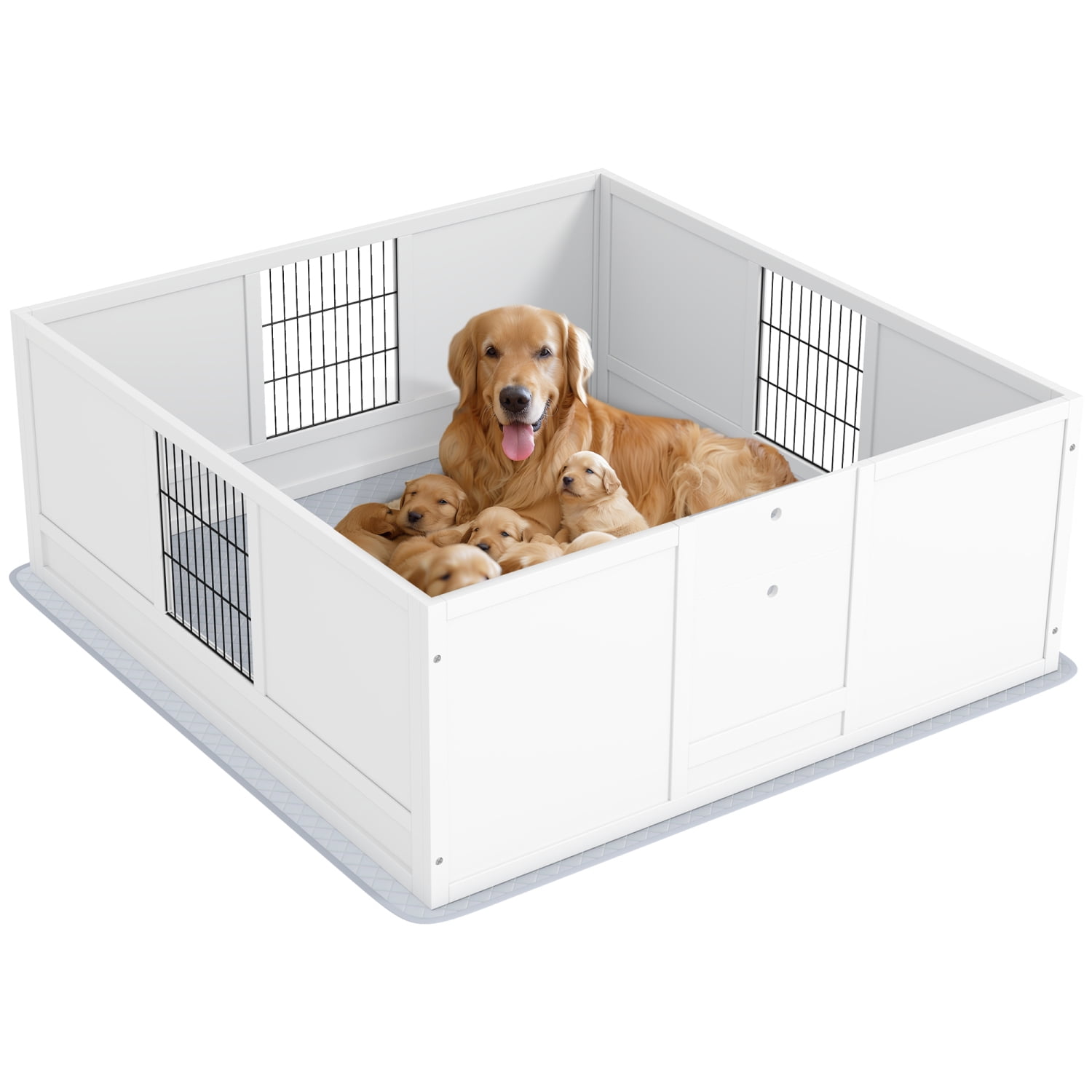 PawHut Dog Whelping Box Waterproof Pee Pad Adjustable Door Large Dogs ...