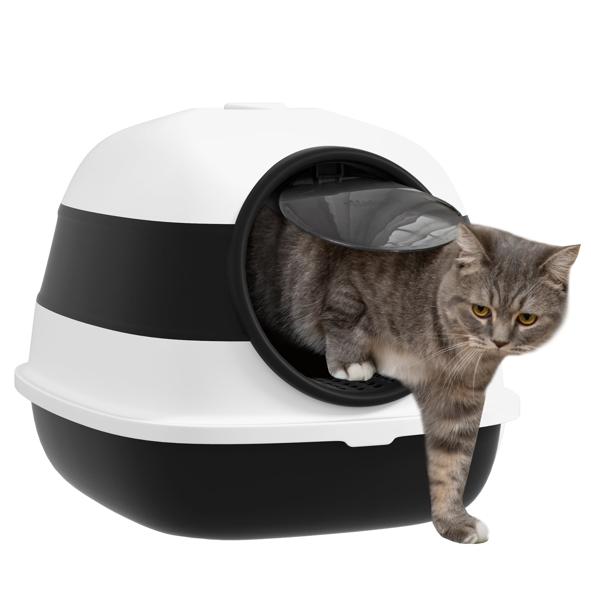 PawHut Dome Covered Cat Litter Box with Lid, White, and Black - Walmart.com