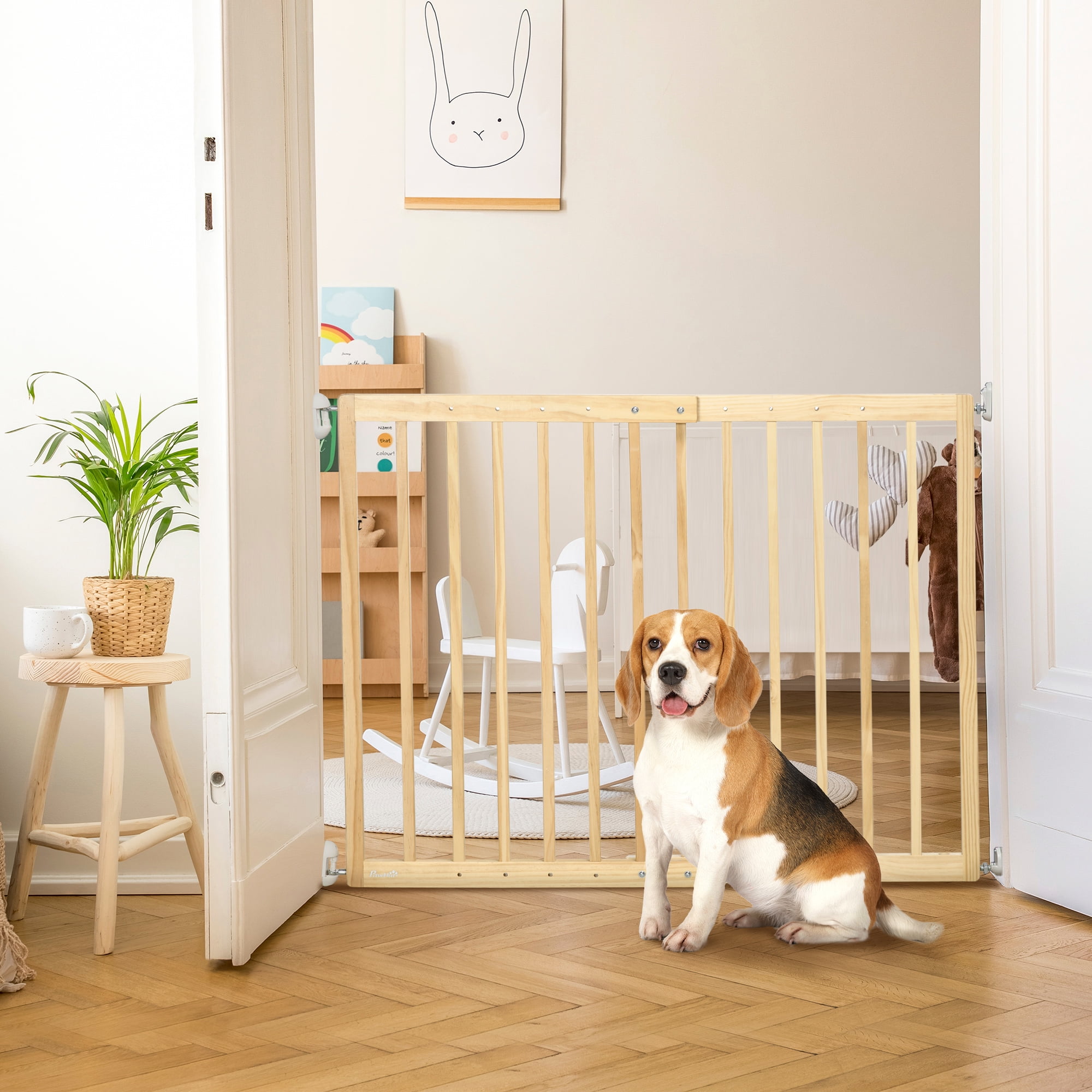 PawHut Double-Seal Dog Gate, Wooden Walk Through Pet Gate - Walmart.com