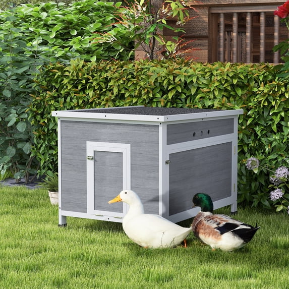 PawHut Wooden Duck Coop, 30" x 38" x 30", Fits 3-6 Ducks, Chickens ...
