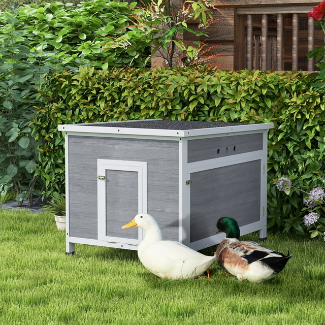PawHut Duck Coop, Wooden Duck House with Openable Roof, Removable Floor ...