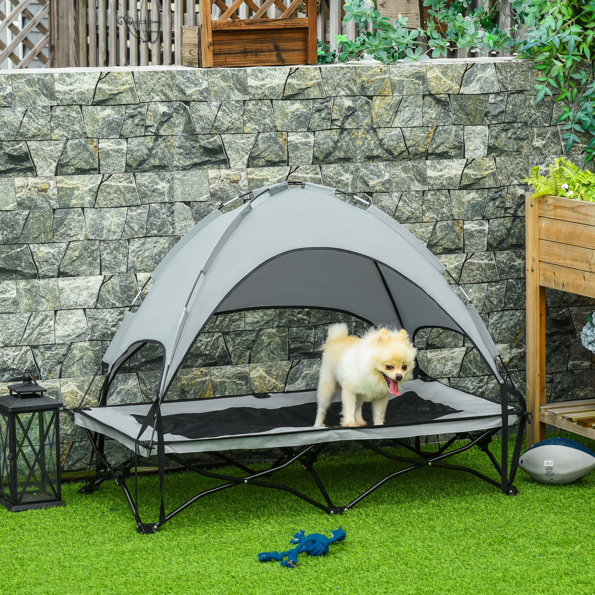 PawHut Elevated Dog Bed with Removable Canopy, Foldable Raised Pet Cot ...