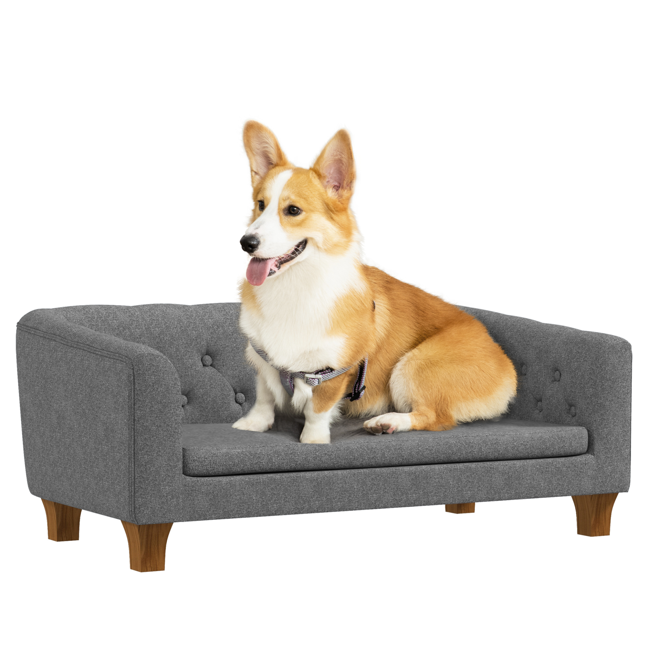 PawHut Elevated Dog Sofa, Gray - Raised Pet Couch for Small & Medium ...