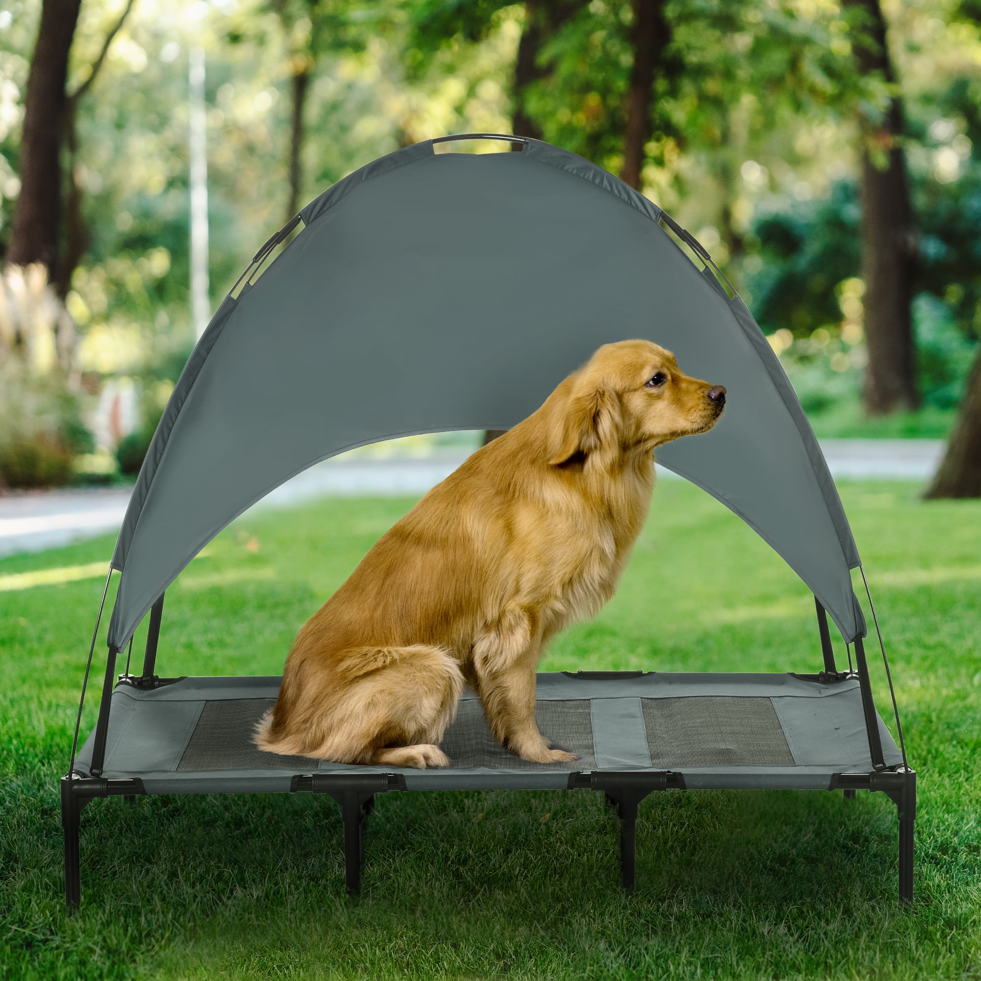 PawHut Elevated Portable Dog Cot with UV Protection Canopy, 48 inch ...
