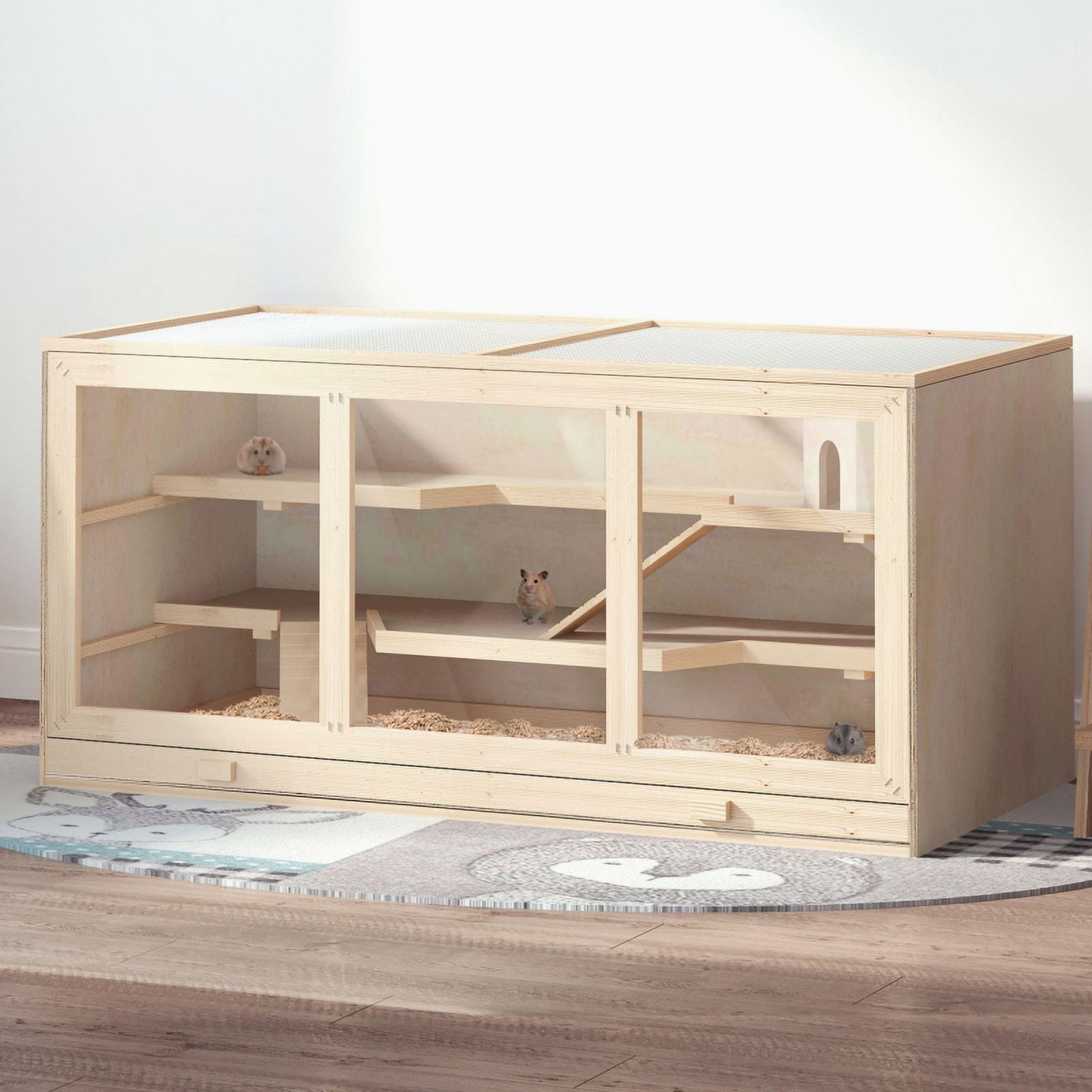 PawHut Extra Large Wooden Hamster Cage, Gerbil Cage, and Other Small ...