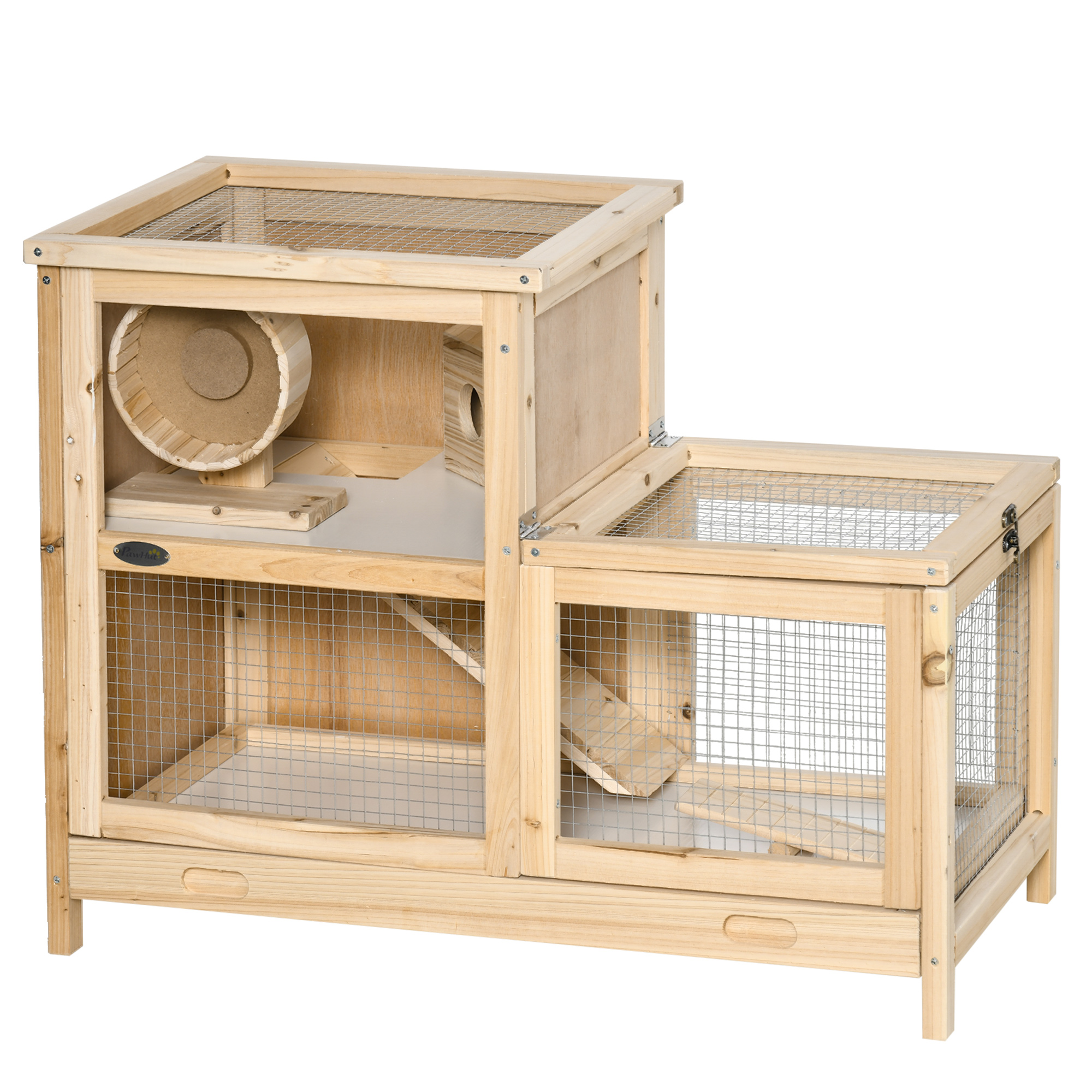 Pawhut Compatible Wooden 3-Tier Hamster Cage Hutch Box with Seesaw ...