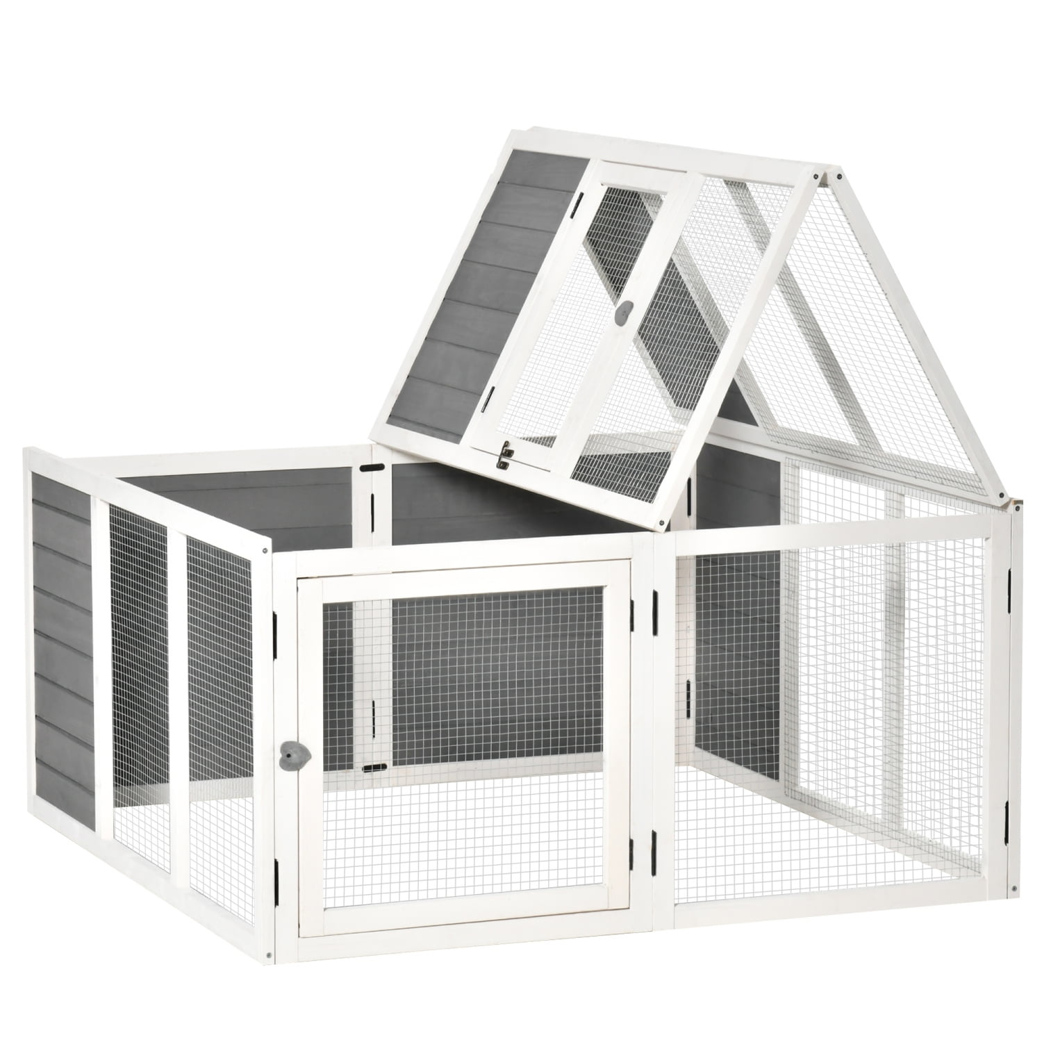 PawHut Foldable Rabbit Hutch - Gray Backyard Garden Fits 1-4 Rabbits ...