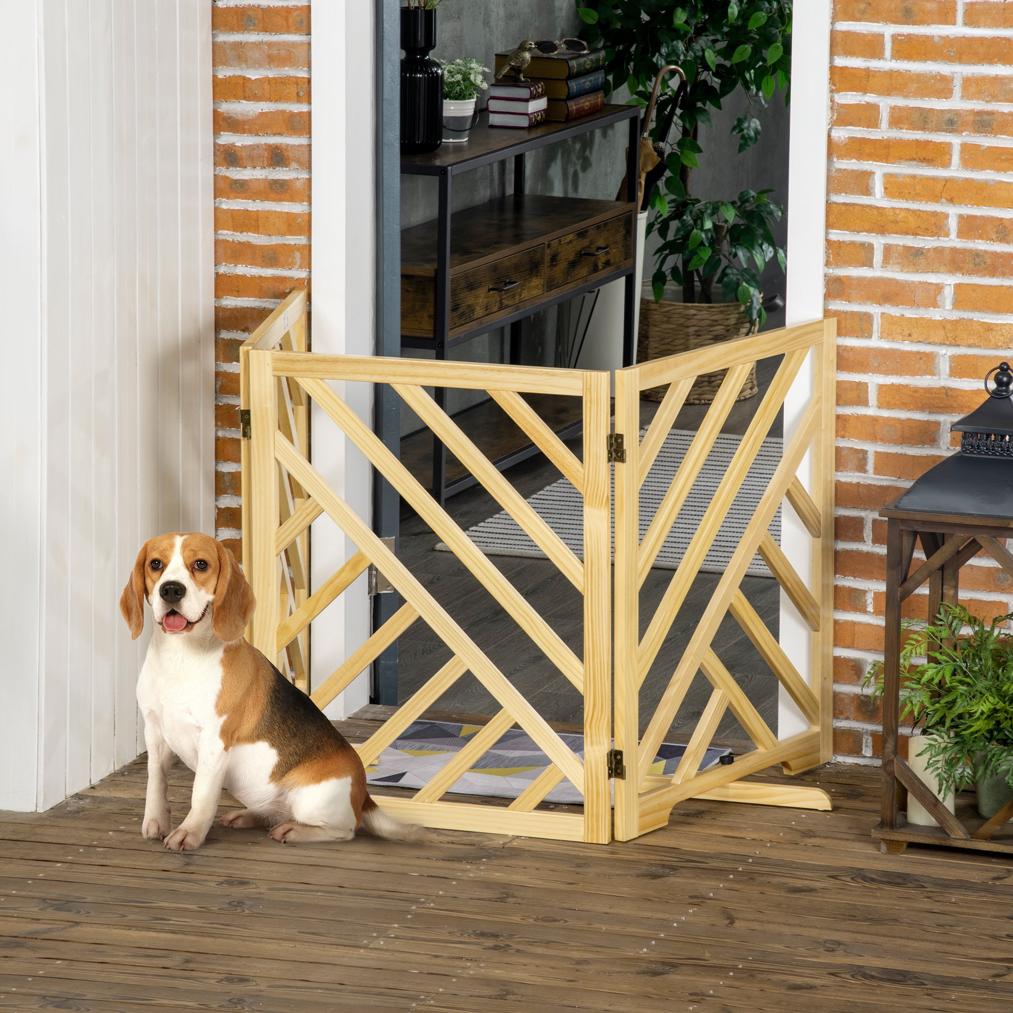 PawHut Foldable Freestanding Wooden Pet Gate for Medium & Small Dogs ...