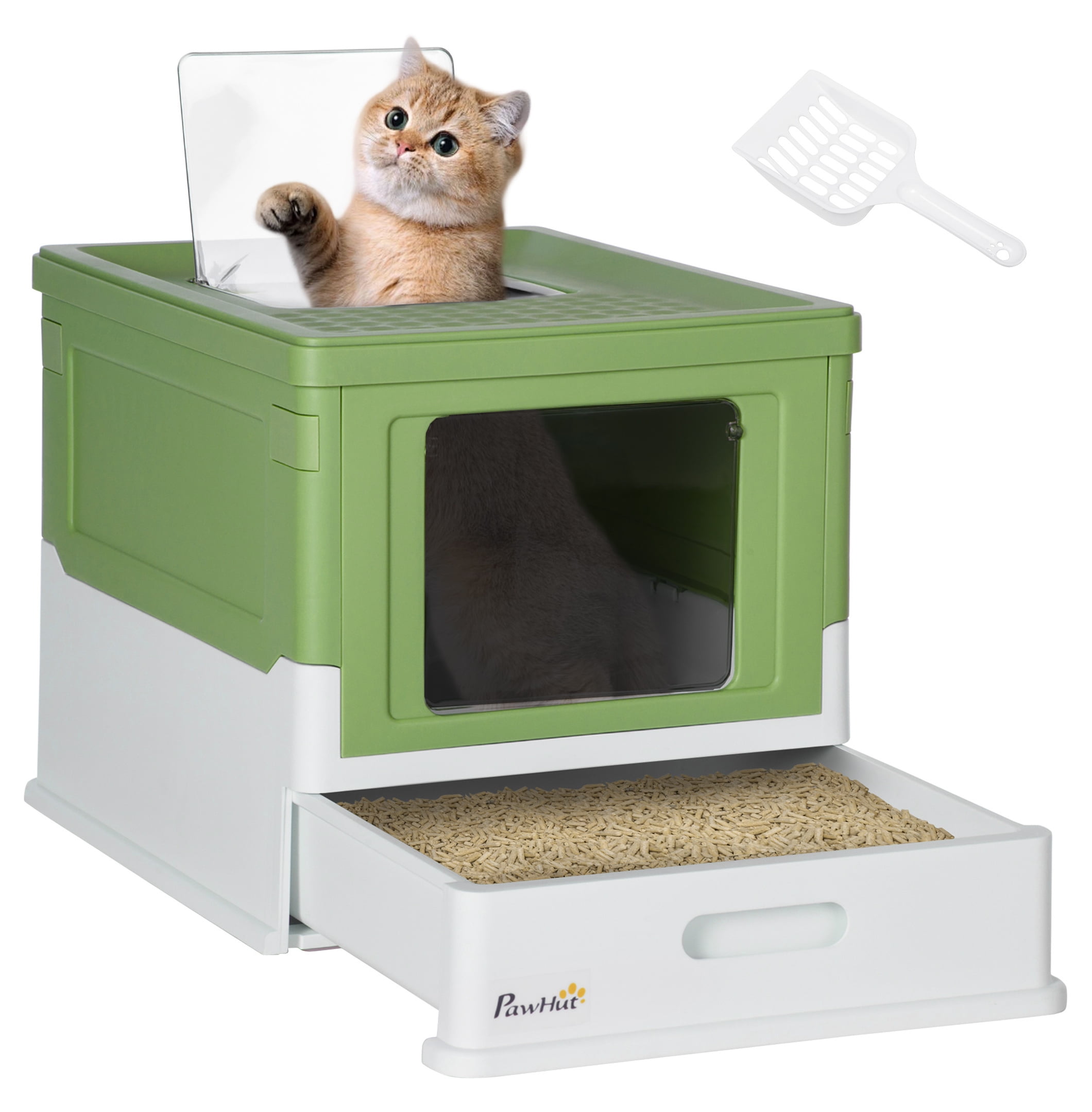 PawHut Fully Enclosed Cat Litter Box with Scoop, Hooded Cat Litter ...