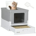 PawHut Fully Enclosed Cat Litter Box with Front Entry, Top Exit, Gray ...