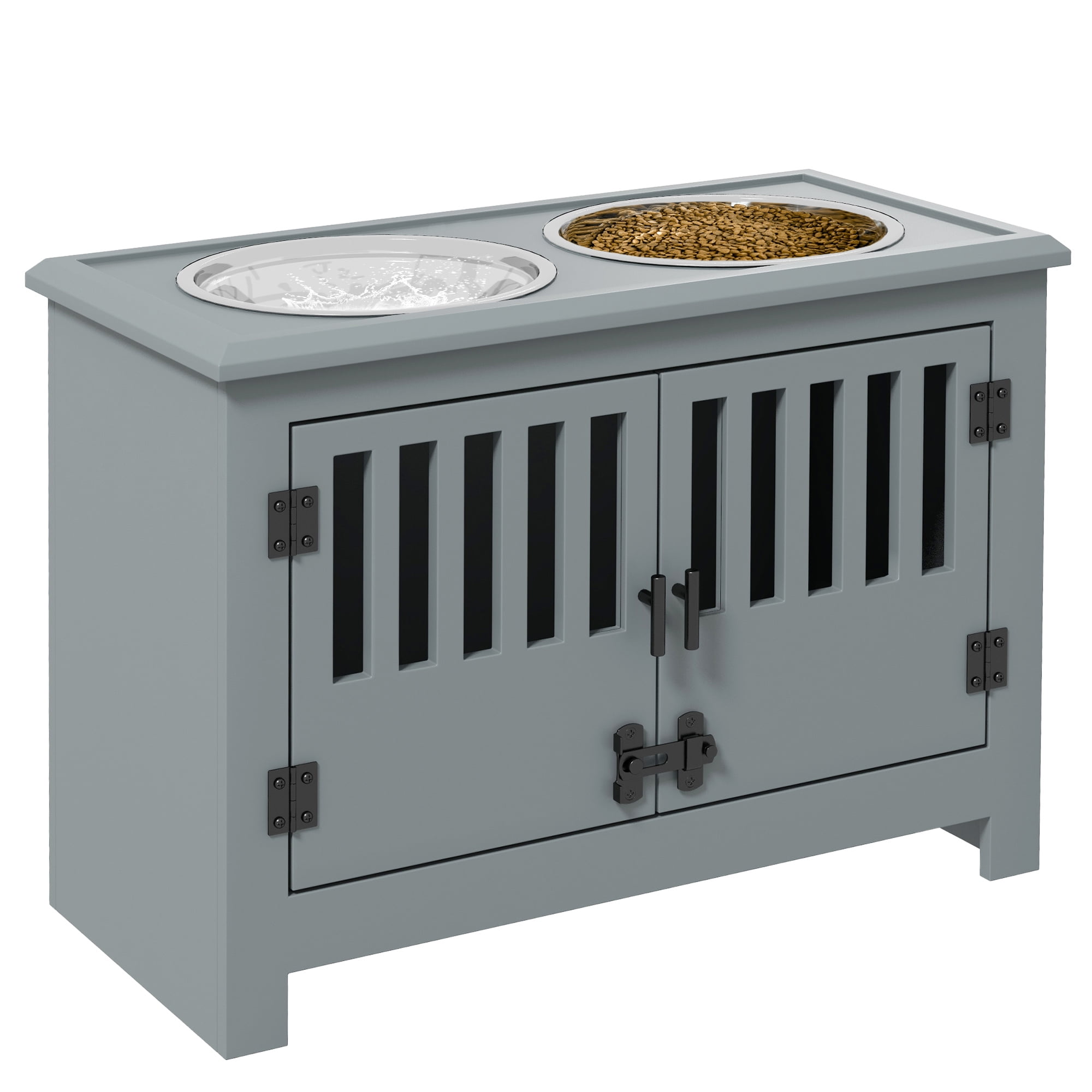 PawHut Large Elevated Dog Bowls with Storage Cabinet Containing Large ...