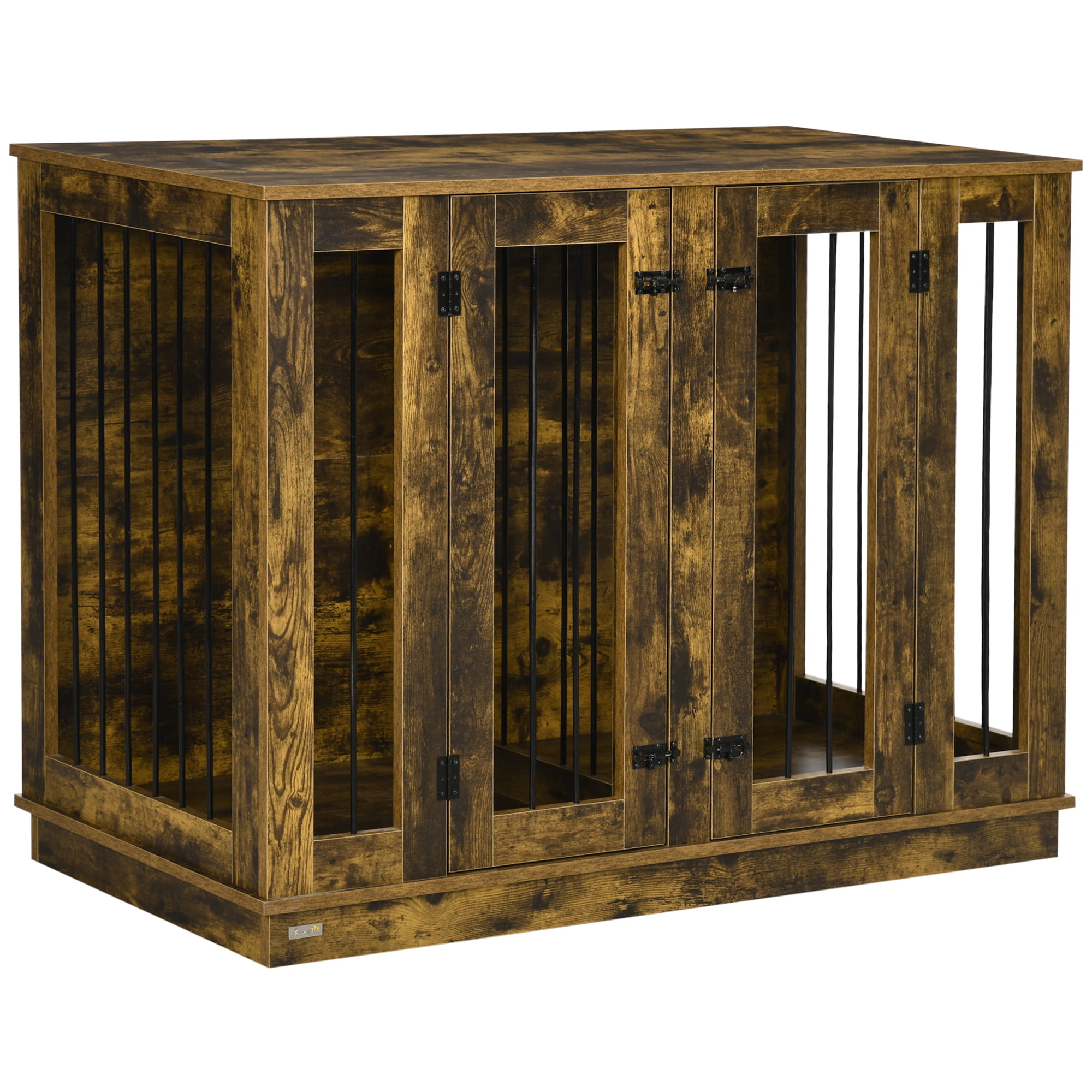 PawHut Large Furniture Style Dog Crate with Removable Panel Rustic ...