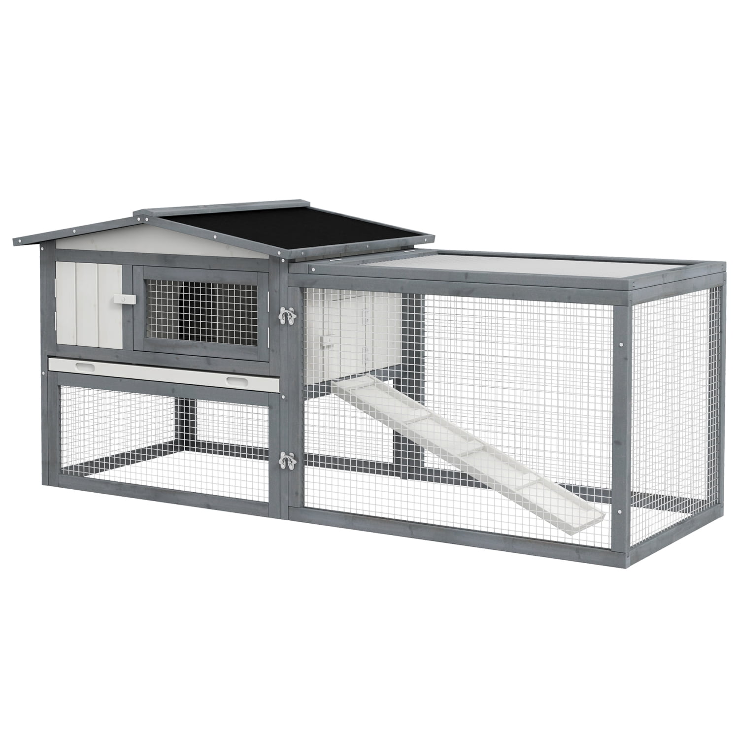 PawHut Large Rabbit Hutch Run White for 1-2 Rabbits Outdoor Indoor Cage ...
