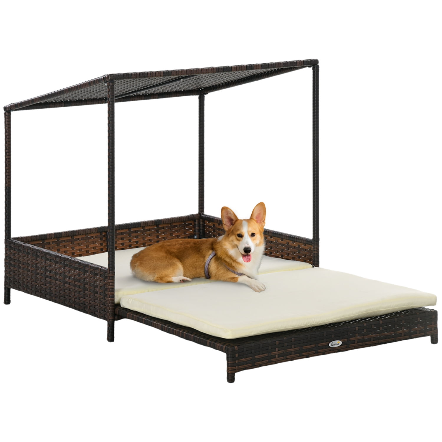 PawHut Medium Wicker Dog House Outdoor Pet Shelter Bed - Walmart.com