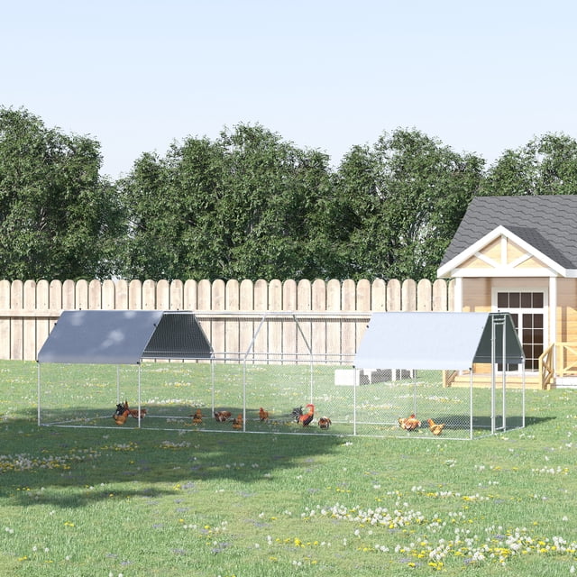 PawHut Metal Chicken Coop Run, Walk-In Chicken Coop Hen House Cage ...