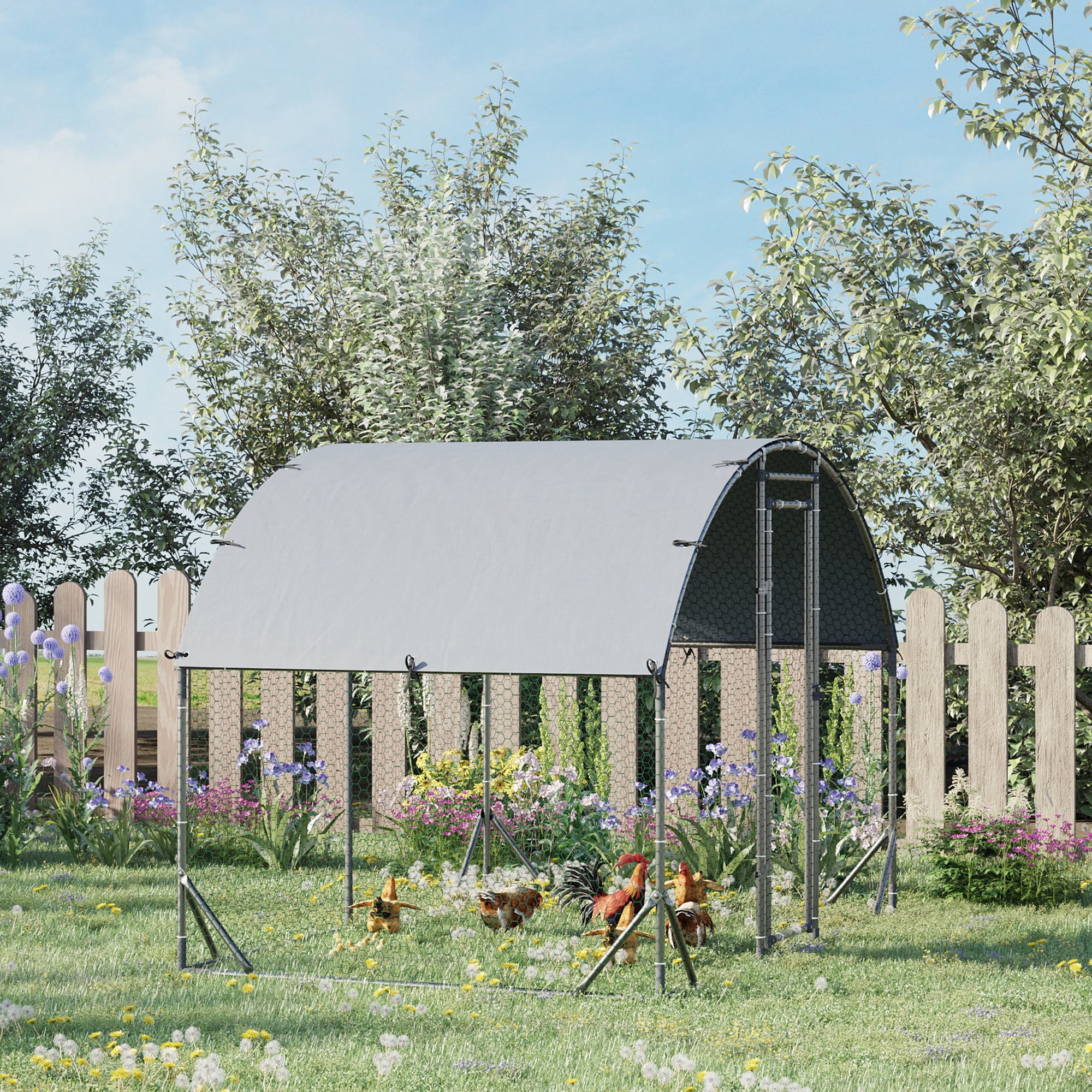 PawHut Large Outdoor Metal Chicken Coop with Chain Link Run, Predator ...