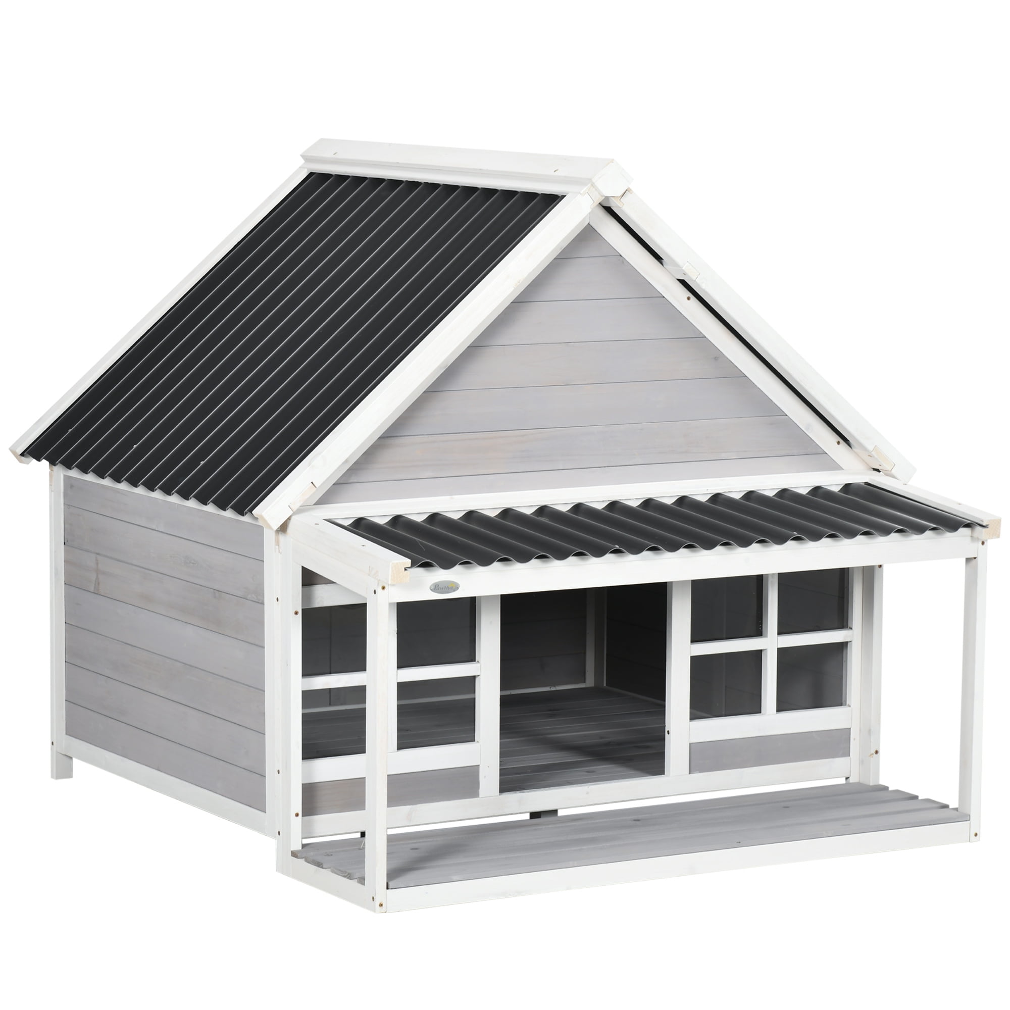 PawHut Outdoor Dog House for Large Dogs w/ Porch, Roof, Windows ...
