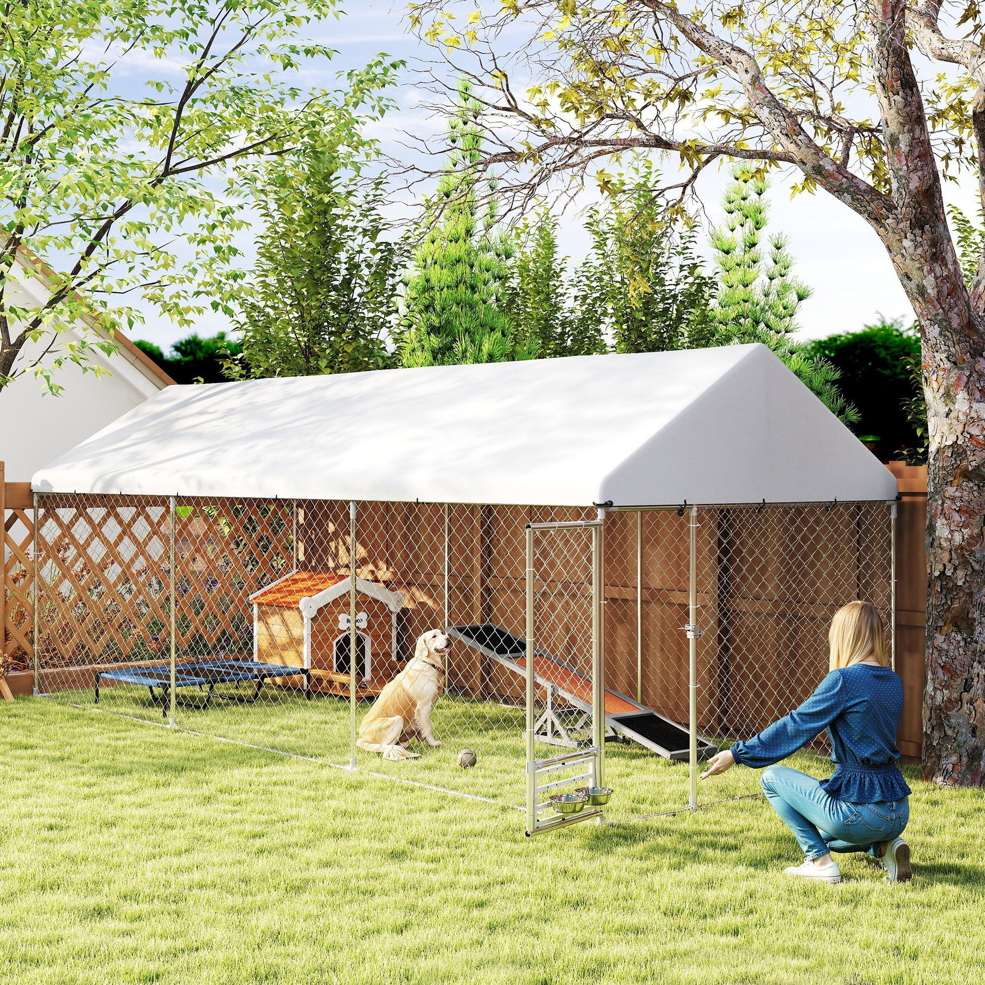 PawHut Outdoor Dog Kennel, Heavy Duty Dog Run with Adjustable ...