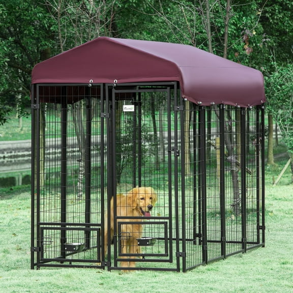 JERFIT 5x5 FT Outdoor Dog Kennel with Roof Cover, Heavy-Duty Steel Walk ...