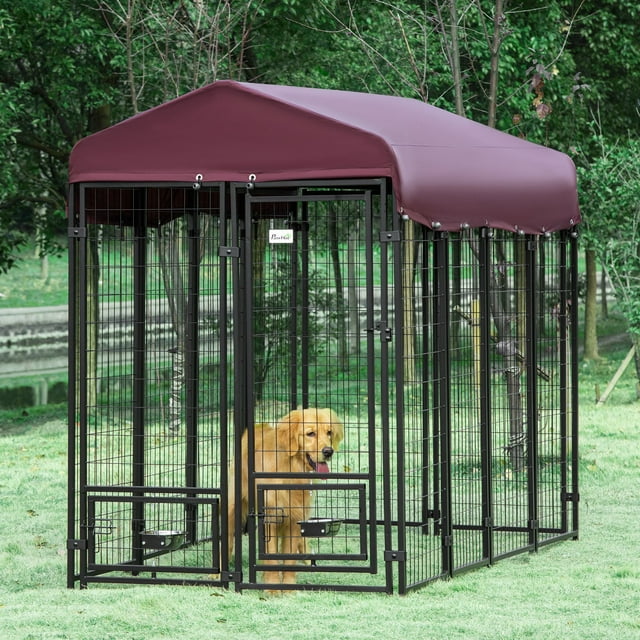 PawHut Indoor/Outdoor Dog Kennel, Puppy Cage, Animal Playpen with ...