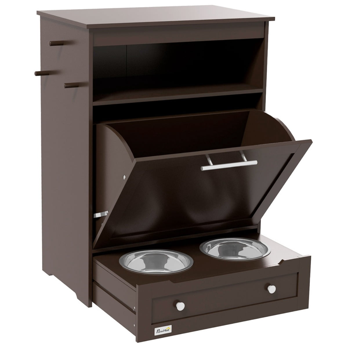 PawHut Pet Feeder Station, Storage Cabinet Dog Food Storage Container ...