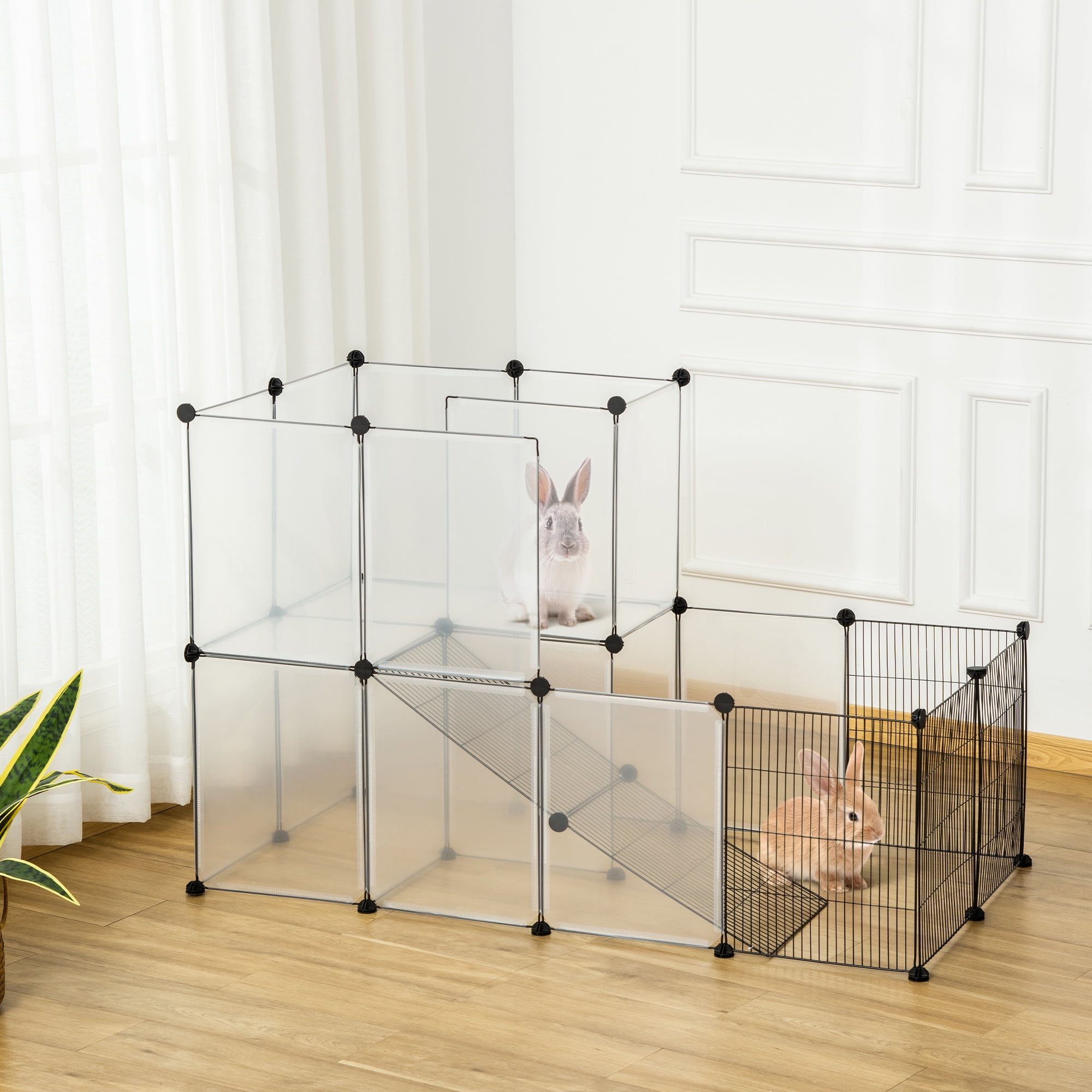PawHut Pet Playpen Small Animal Cage 27 Panels for Rabbit, Guinea Pig ...