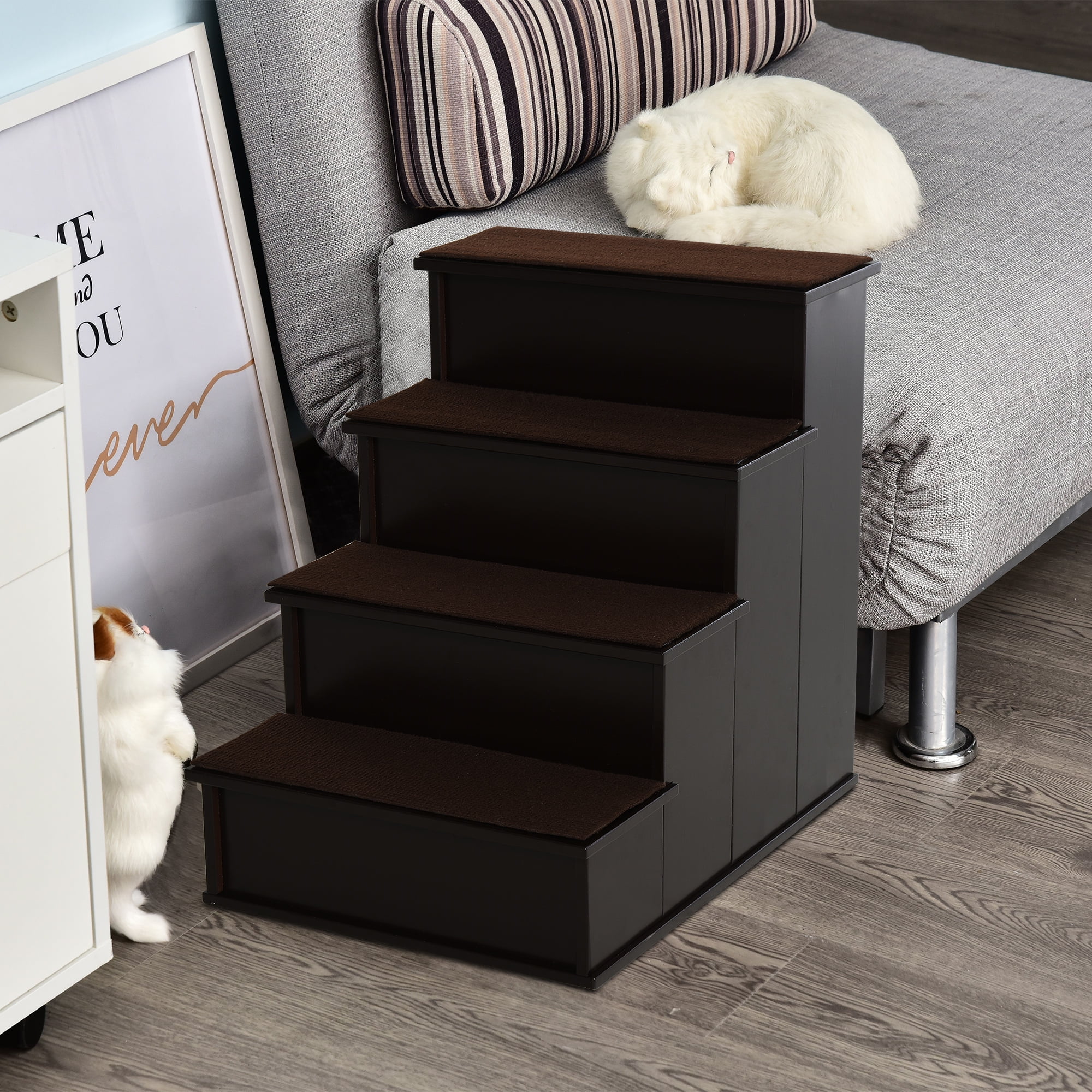 PawHut 4-Step Wooden Dog Bed Stairs with Soft Plush Cushion - Walmart.com