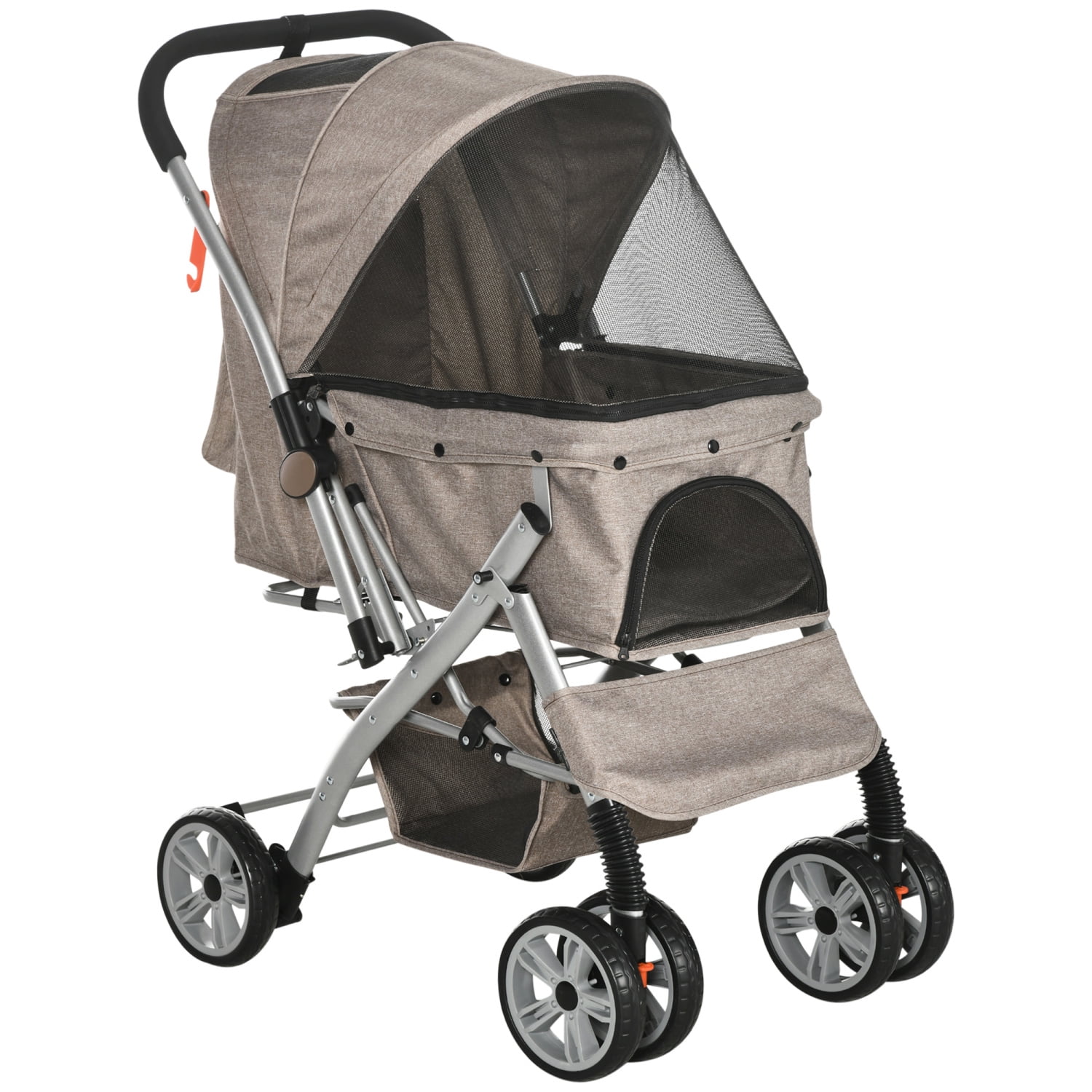 PawHut Pet Stroller 4-Wheel Swivel Safety Canopy Brown - Walmart.com