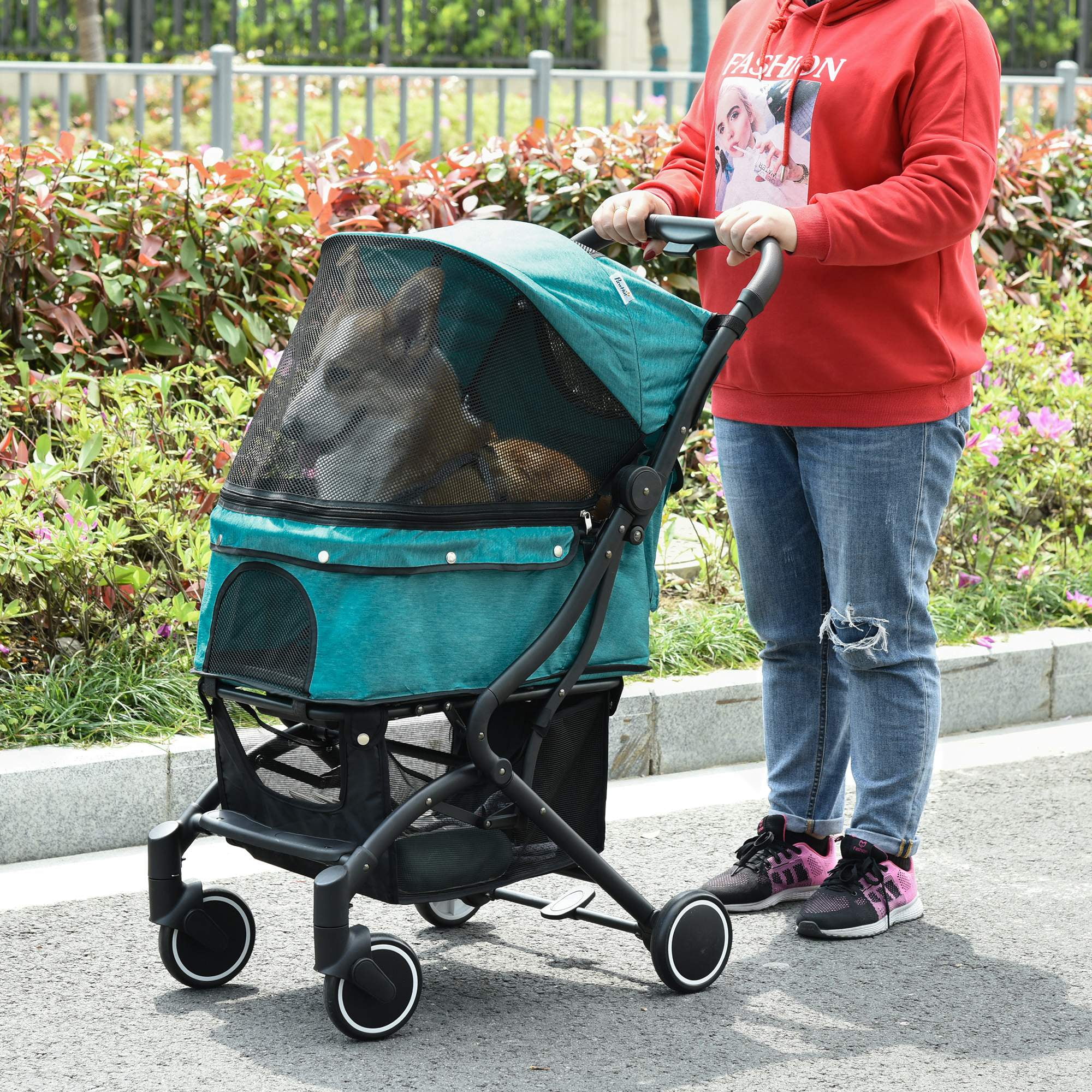 PawHut Pet Travel Stroller Dog Cat Pushchair, One-Click Fold, Blue ...
