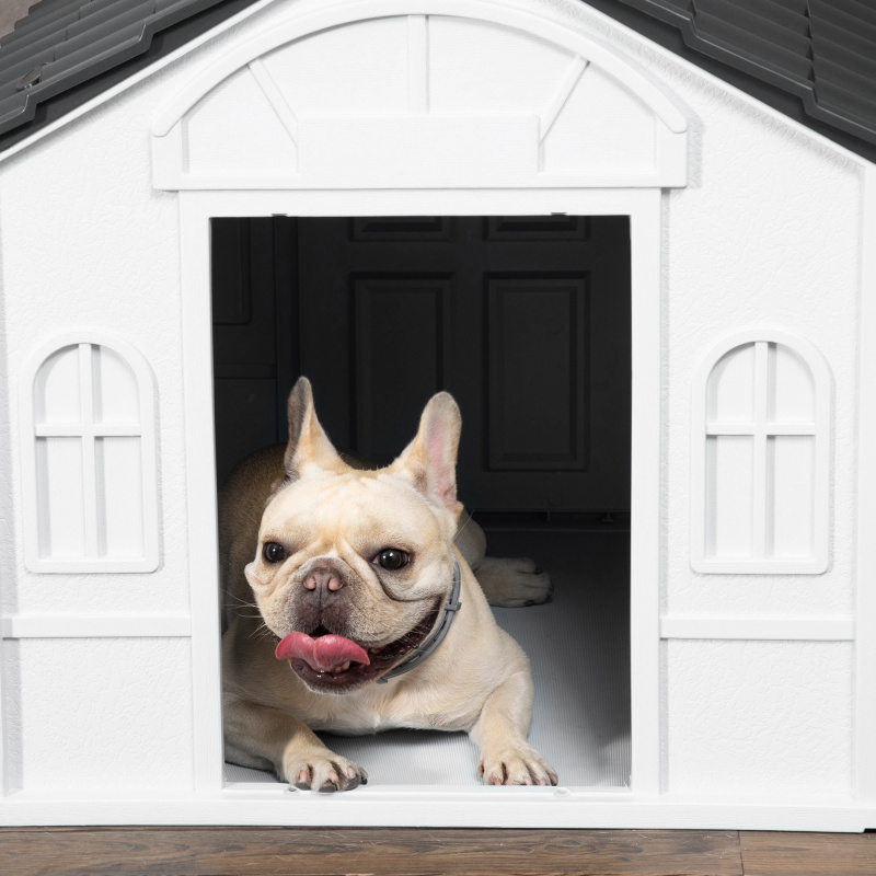 PawHut Plastic Dog House, Water Resistant Puppy Shelter Indoor Outdoor ...